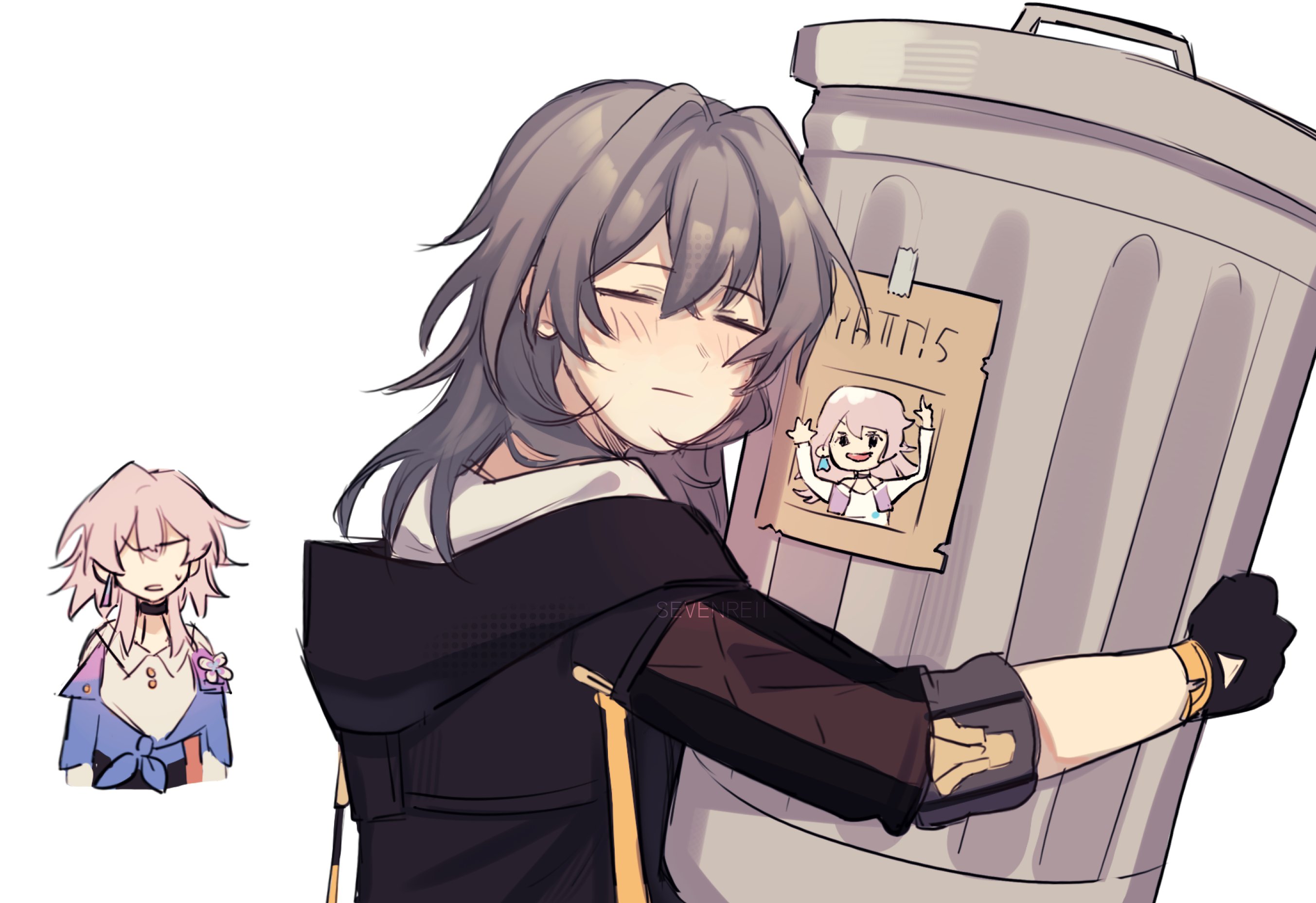 Safebooru - 2girls black jacket blue jacket blush closed eyes closed mouth commentary cropped ...