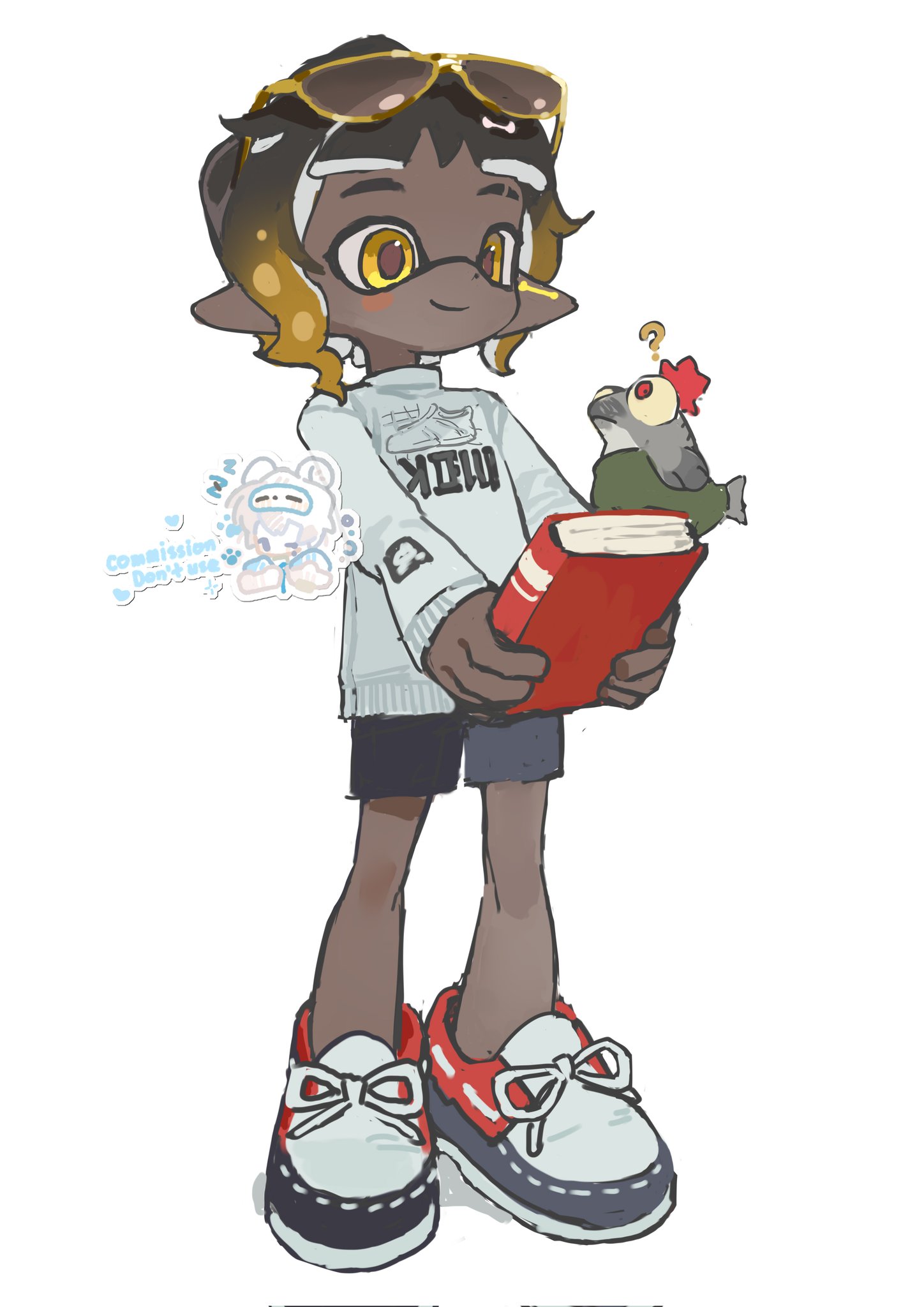 Safebooru - 1boy ? black hair blonde hair book closed mouth commission ...