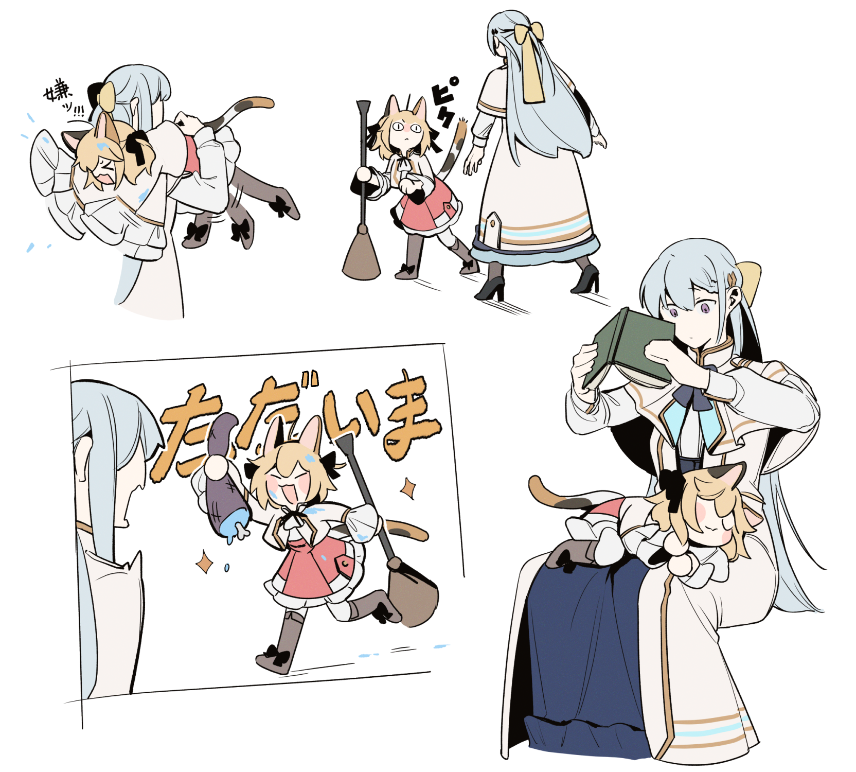 Safebooru - 2girls animal ears anisphia wynn palettia black ribbon blonde hair blue bow blue ...