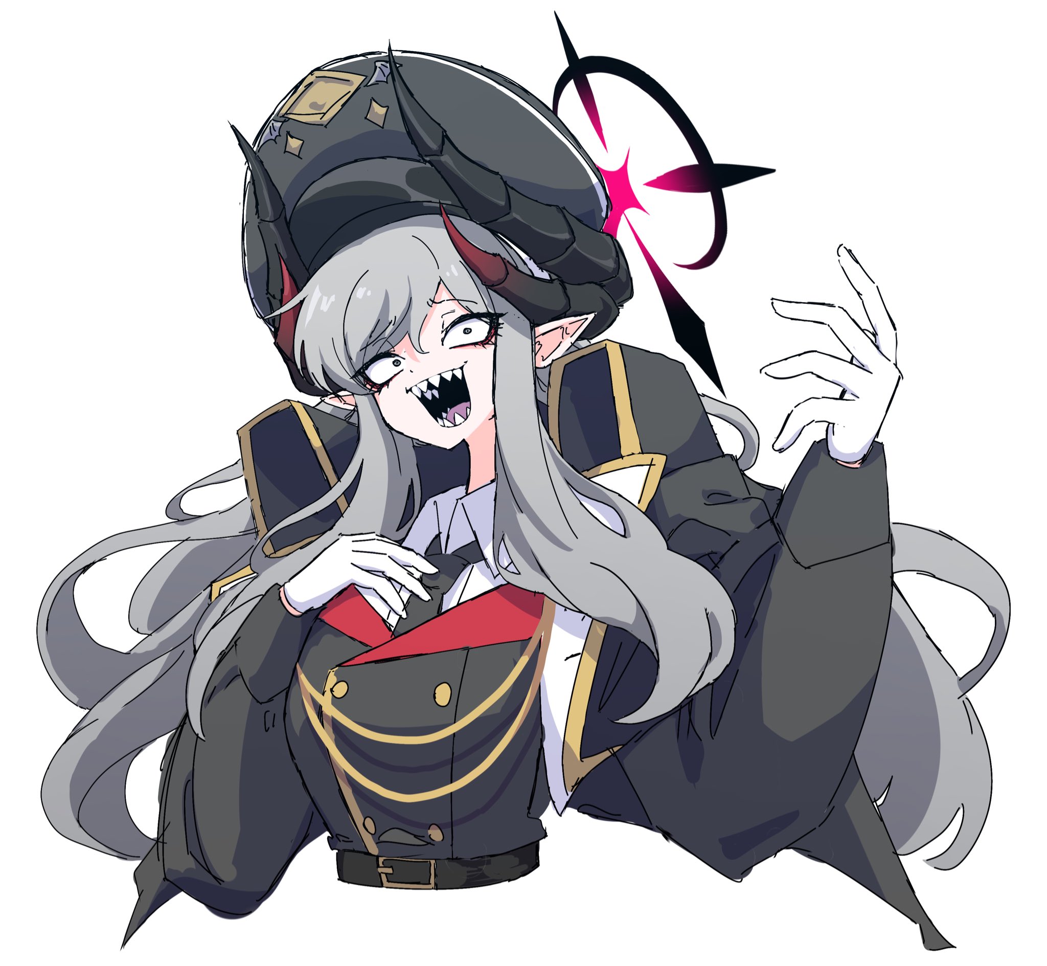 Safebooru - 1girl asymmetrical bangs black coat black headwear black jacket black necktie blue ...