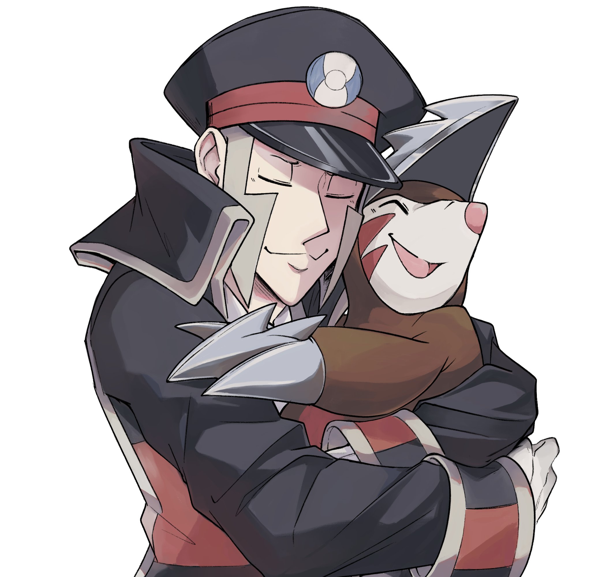 Safebooru - 1boy affectionate black coat black headwear closed eyes ...