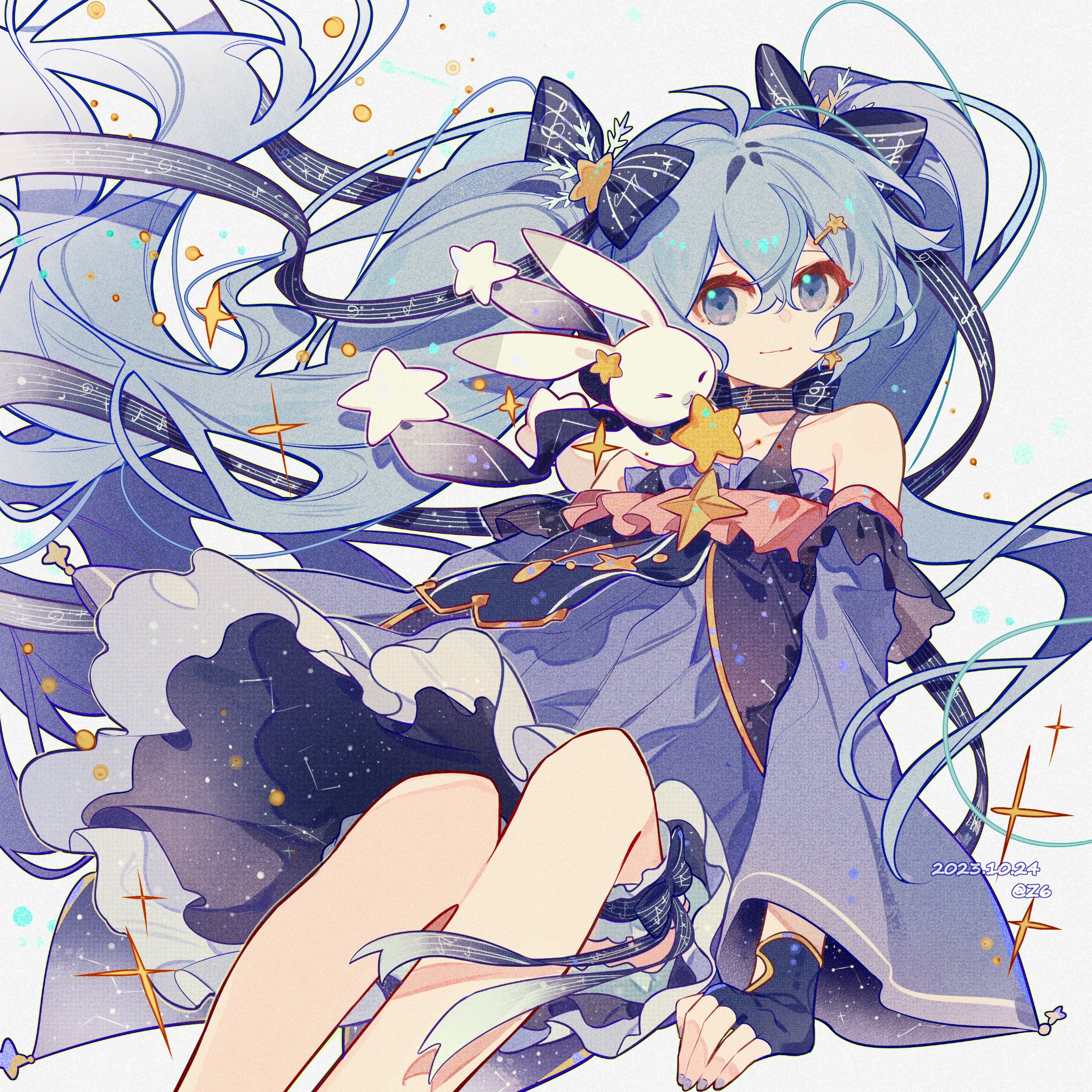 Safebooru - + + 1girl ahoge bare legs bare shoulders blue bow blue choker blue dress blue eyes ...