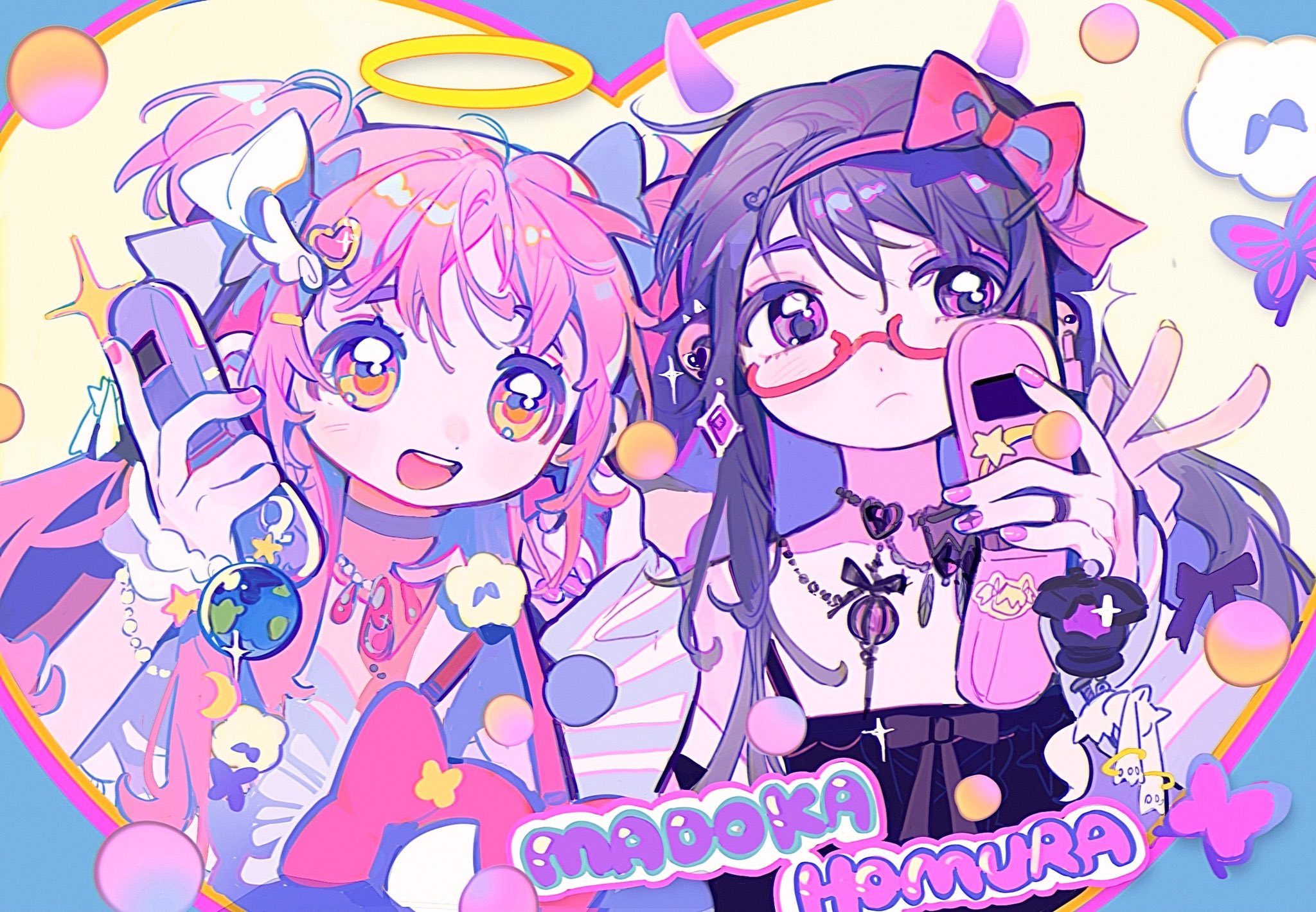 Safebooru - 2girls adapted costume akemi homura akuma homura alternate costume angel and devil ...