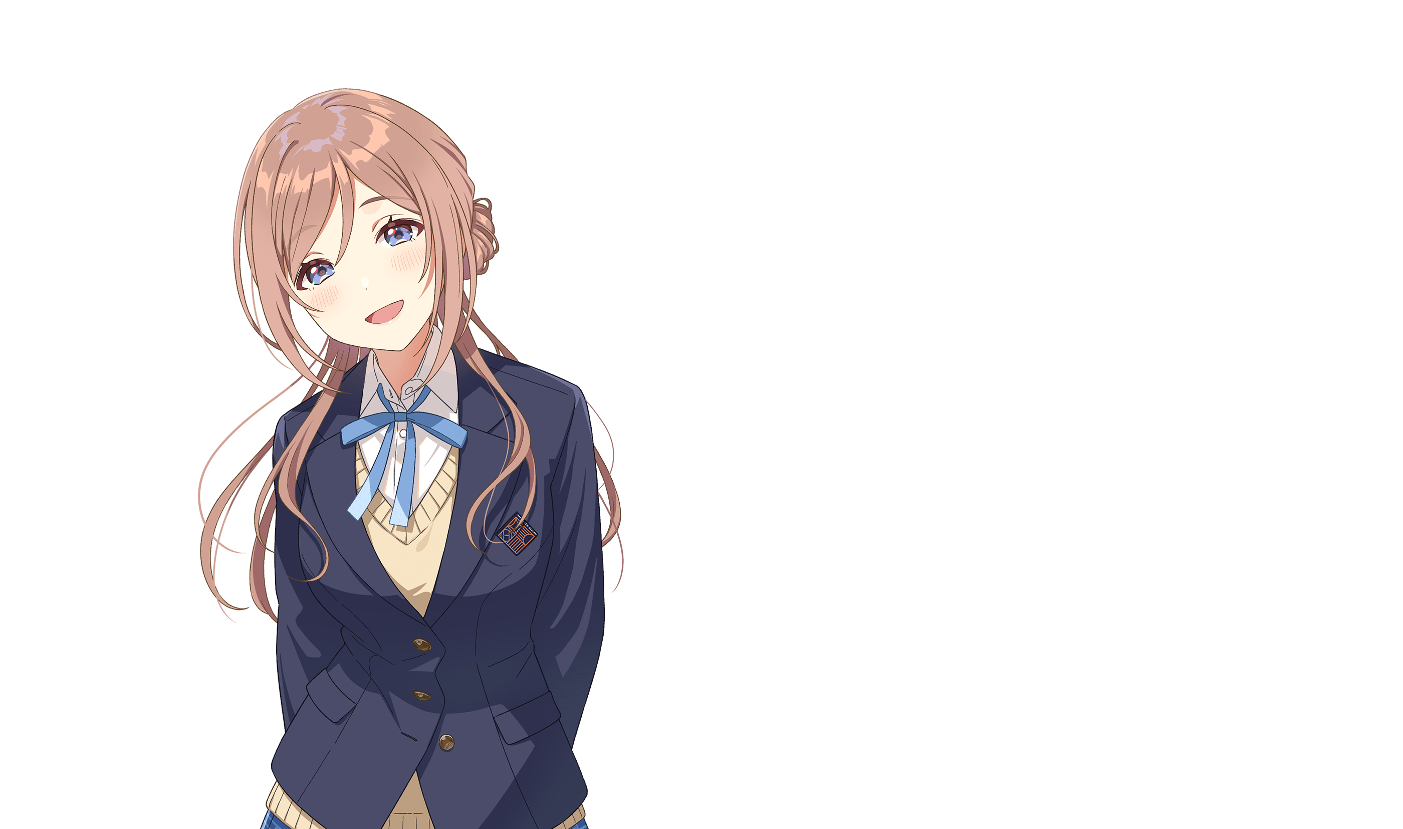 Safebooru - 1girl :d arms behind back artist request blazer blue eyes blue jacket blue ribbon ...