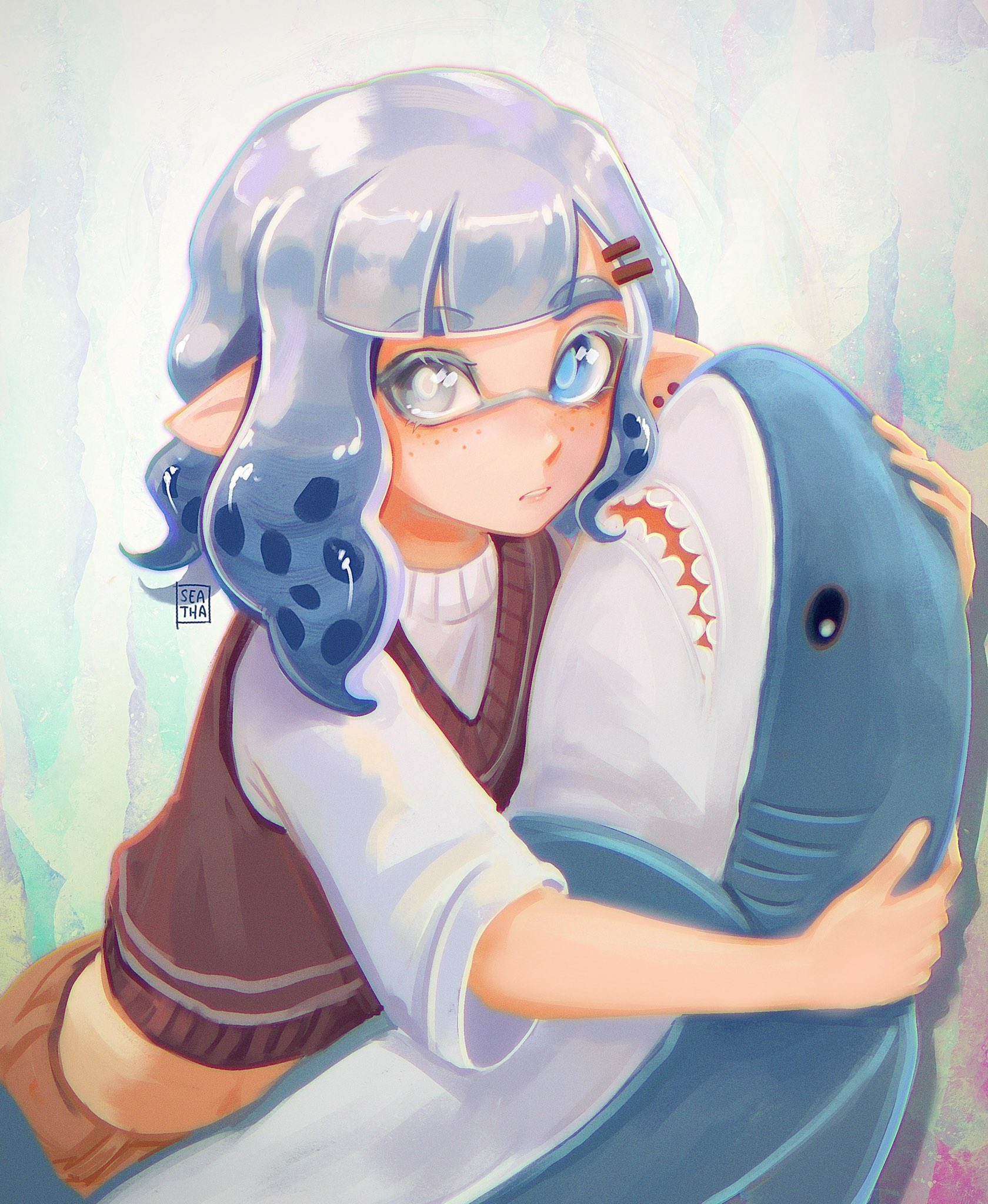Safebooru - 1girl blue eyes blue hair english commentary eyelashes ...