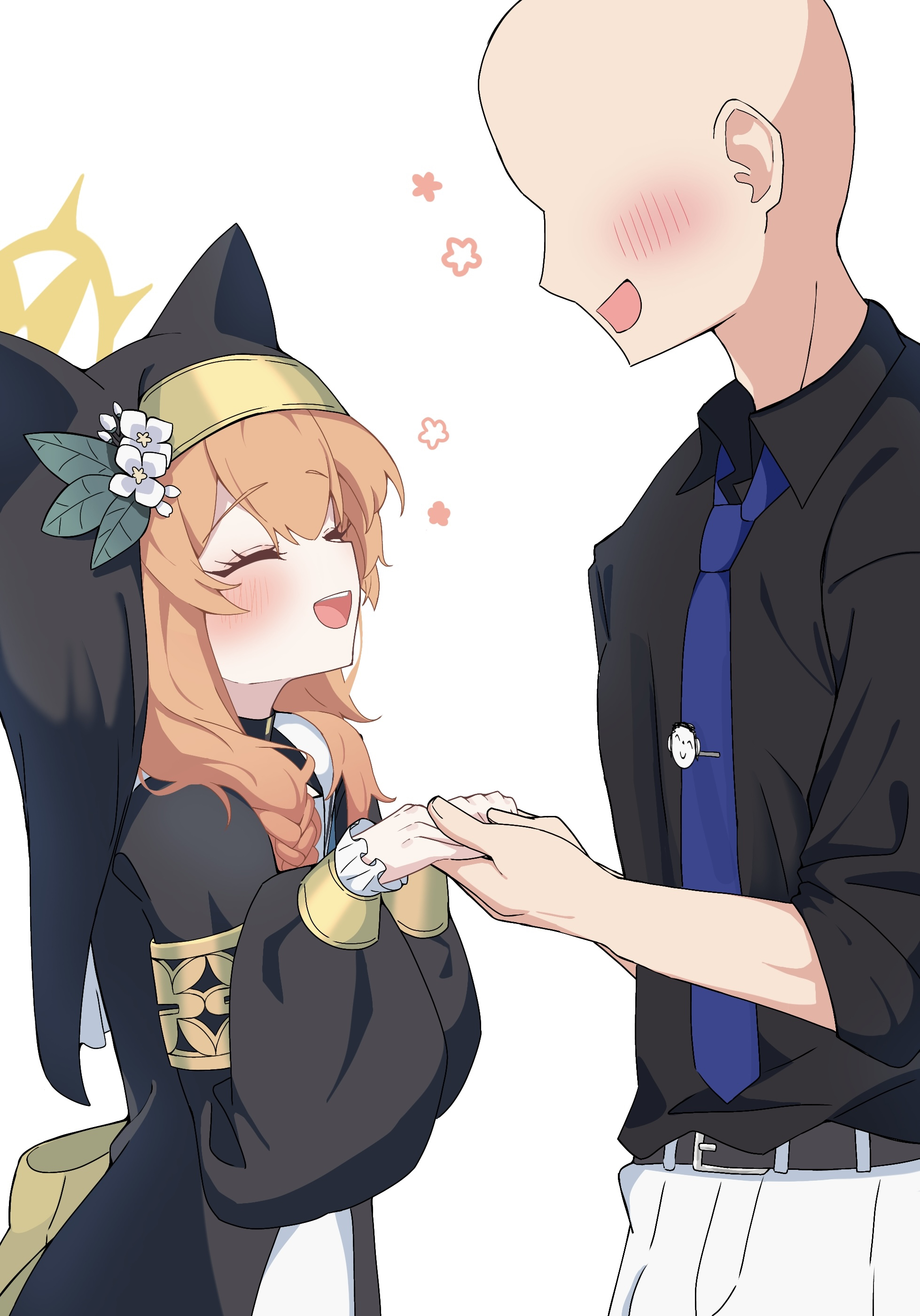 Safebooru - 1boy 1girl absurdres animal ear headwear black headwear black shirt blue archive ...