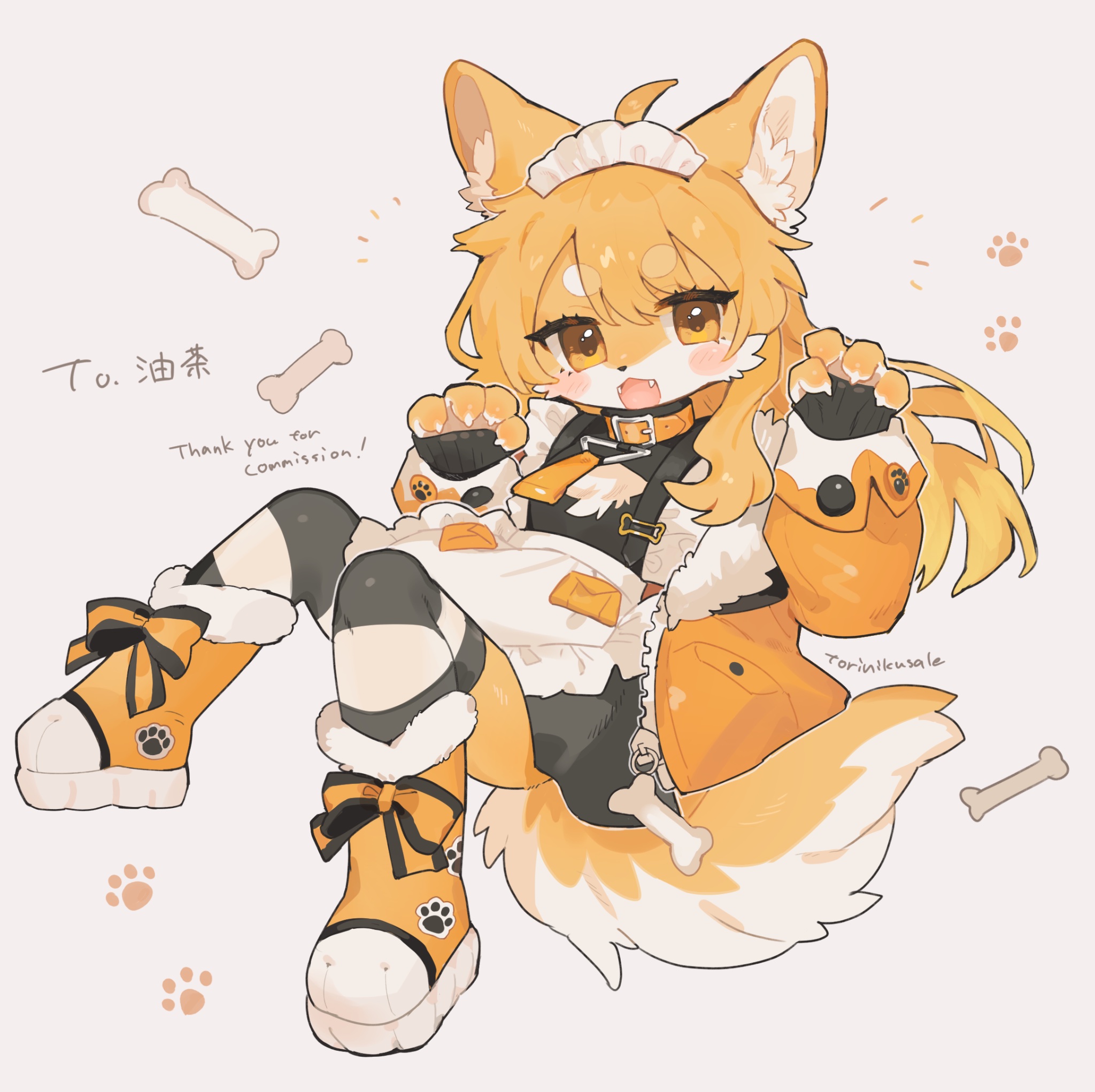 Safebooru - 1girl ahoge animal collar animal ear fluff animal ears animal nose ankle boots apron ...