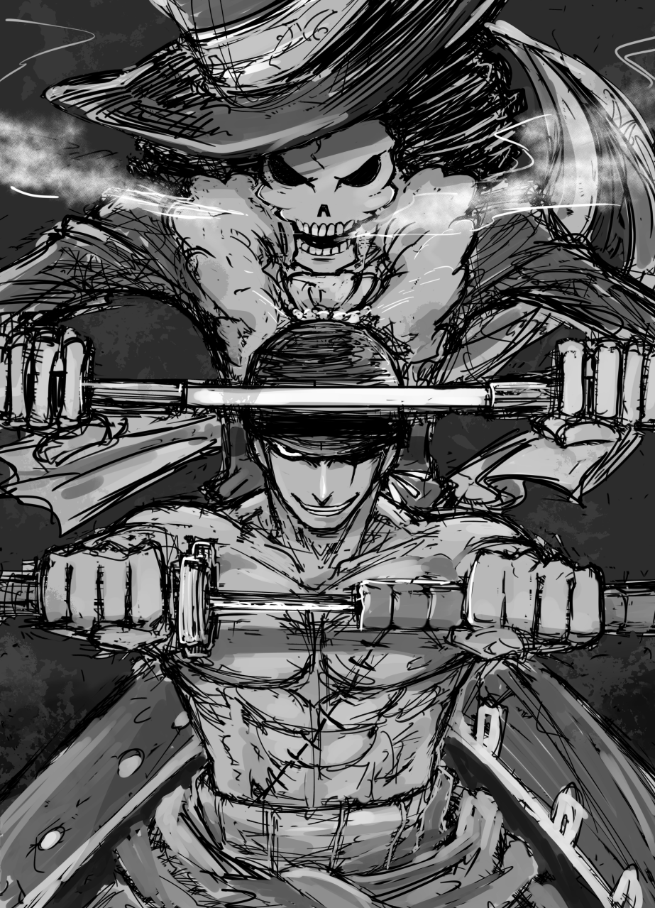 Safebooru - 2boys afro bandana brook (one piece) chabo (niwatori bosori ...