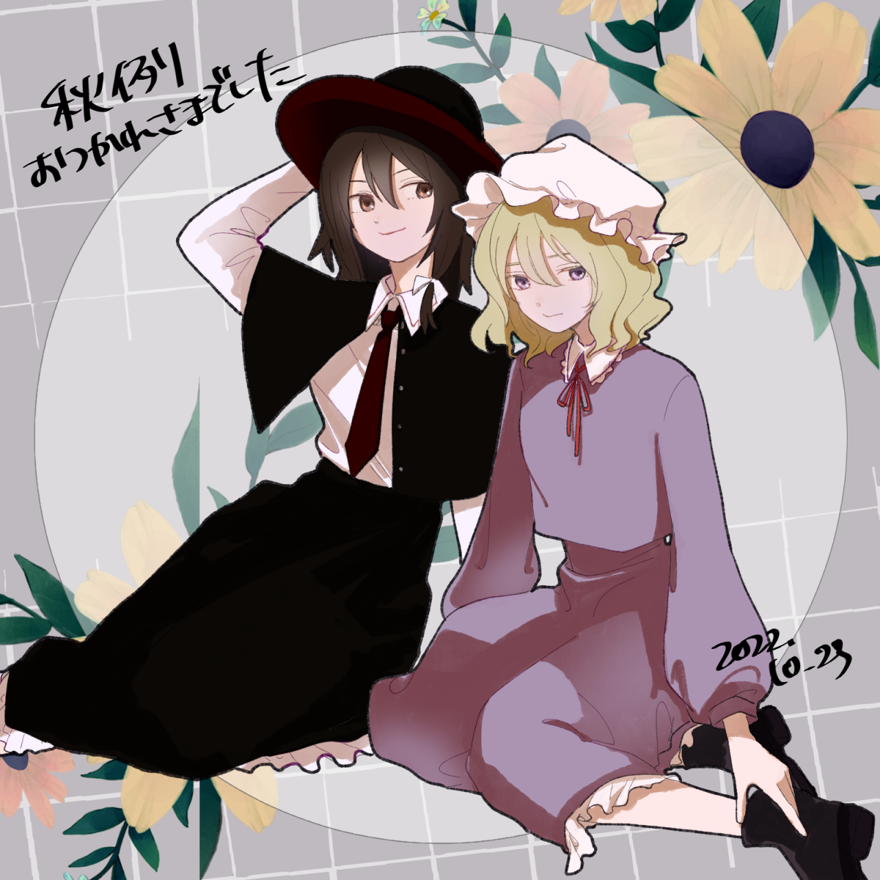 Safebooru - black capelet black footwear black headwear black skirt blonde hair breasts brown ...