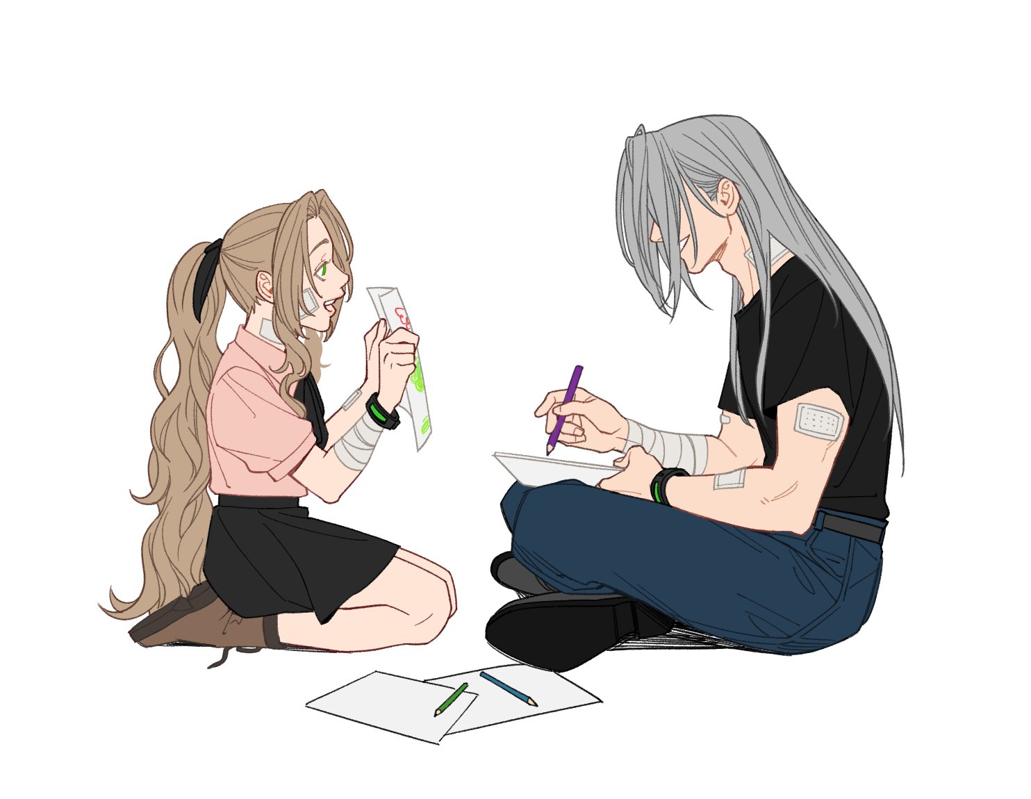 Safebooru - aerith gainsborough alternate costume alternate universe bandage on face bandaged ...