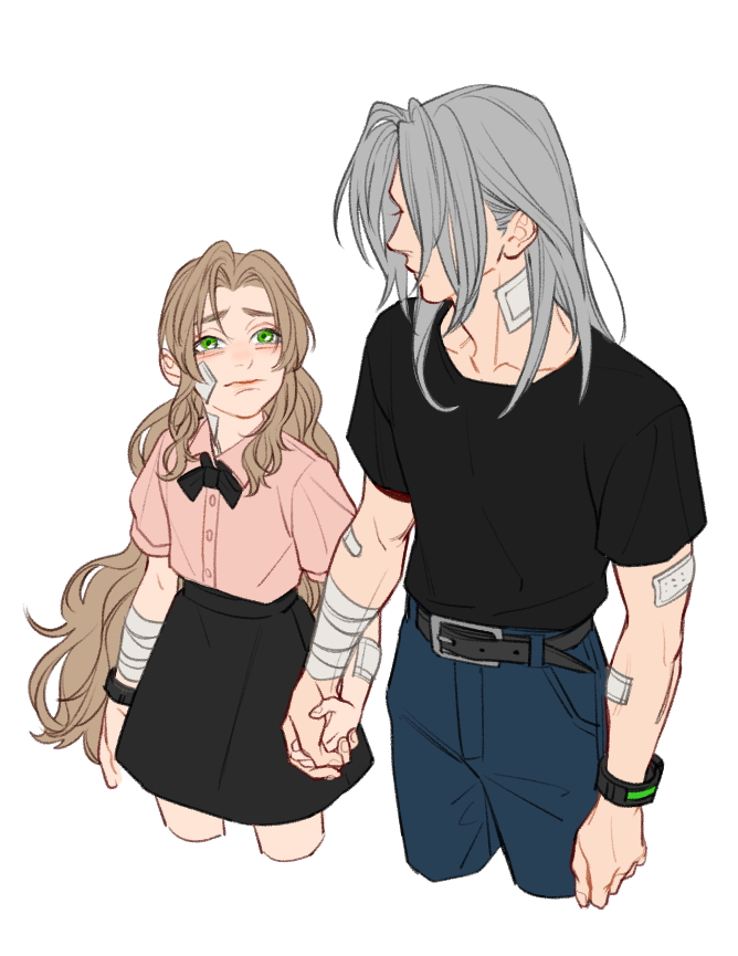 Safebooru - 1boy 1girl aerith gainsborough alternate costume alternate universe bandage on face ...