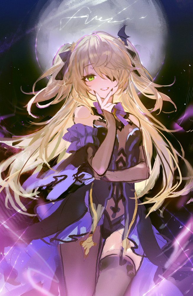 Safebooru - 1girl adelie cat bare shoulders bat hair ornament bat wings black bow black nails ...