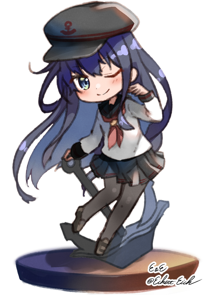 Safebooru - 1girl akatsuki (kancolle) anchor artist name black headwear black pantyhose black ...