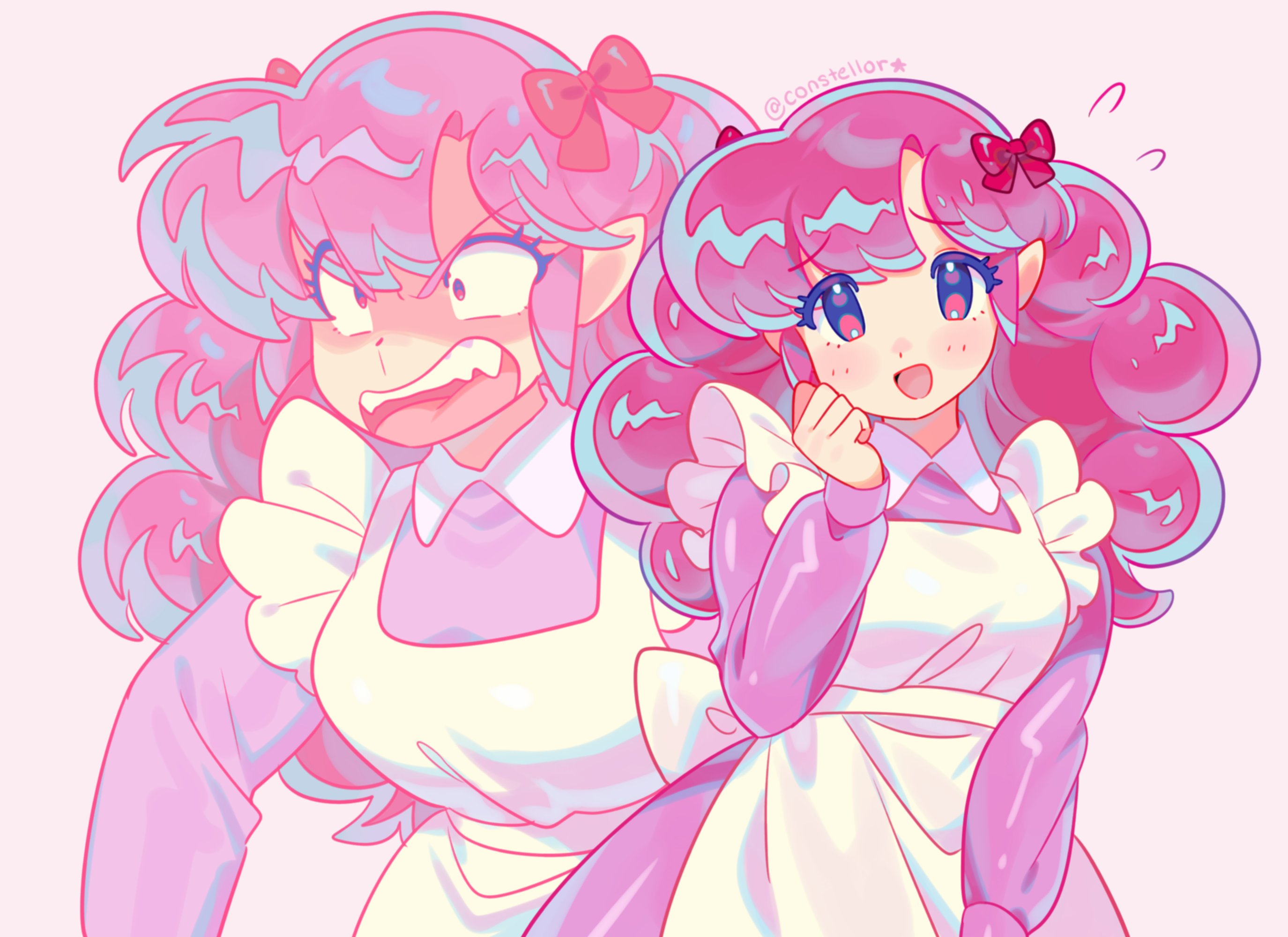 Safebooru - 1girl :d angry apron bow breasts collared dress constellor ...