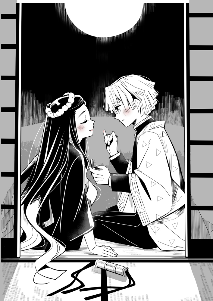 Safebooru - 1boy 1girl agatsuma zenitsu applying makeup on another ...