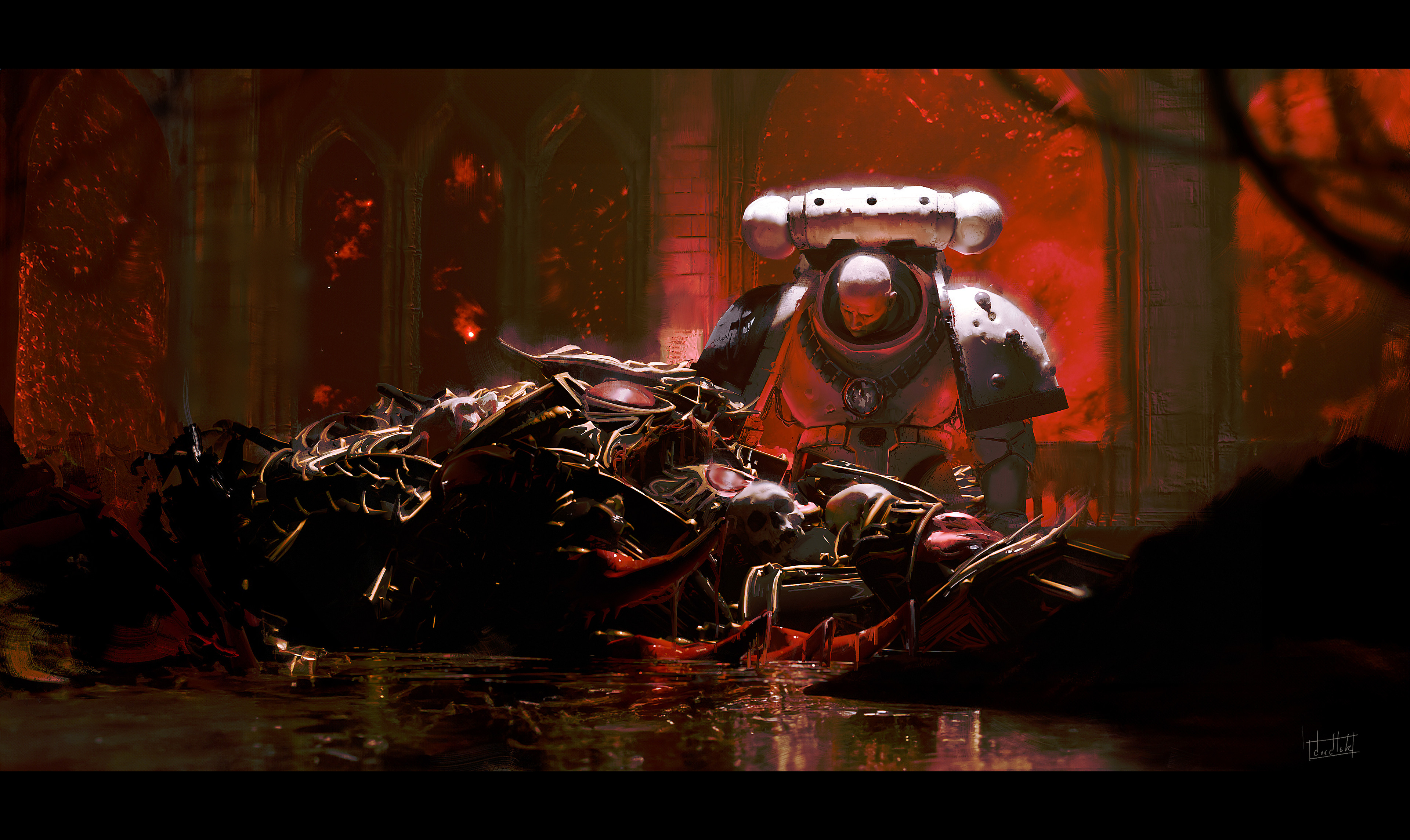 Safebooru - 2boys absurdres armor bald black armor blood chaos ...
