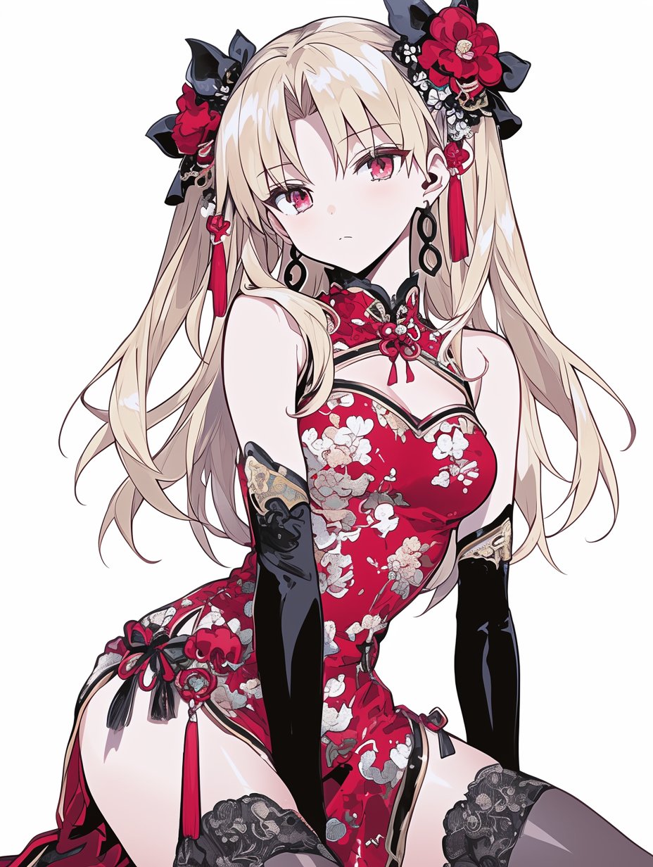 Safebooru - 1girl ai-generated bare shoulders black footwear black gloves blonde hair china ...