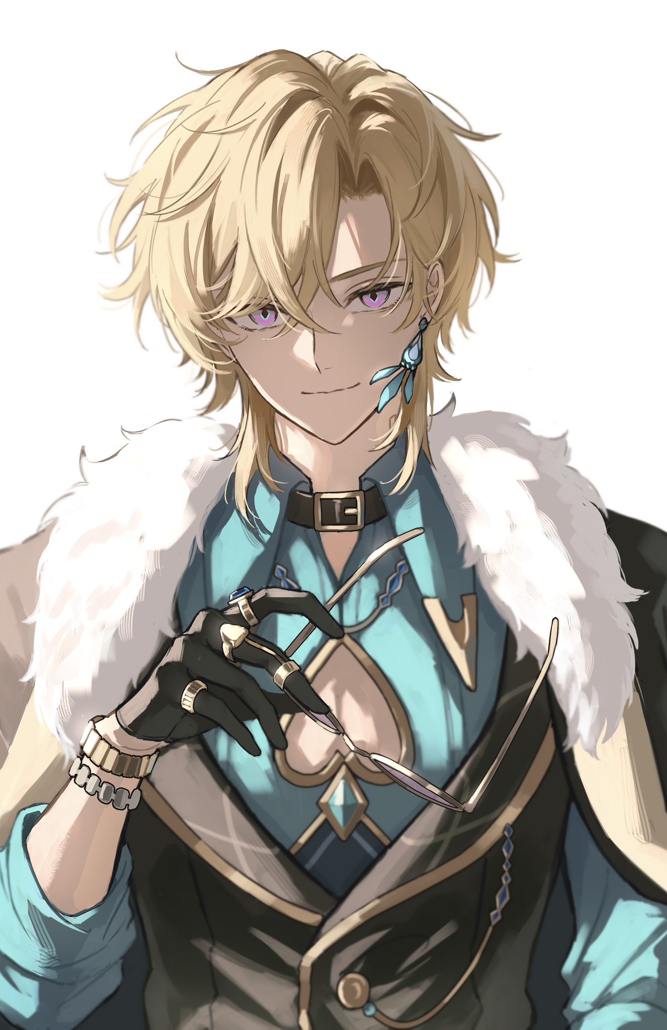 Safebooru - 1boy aqua shirt aventurine (honkai: star rail) black gloves blonde hair bracelet ...