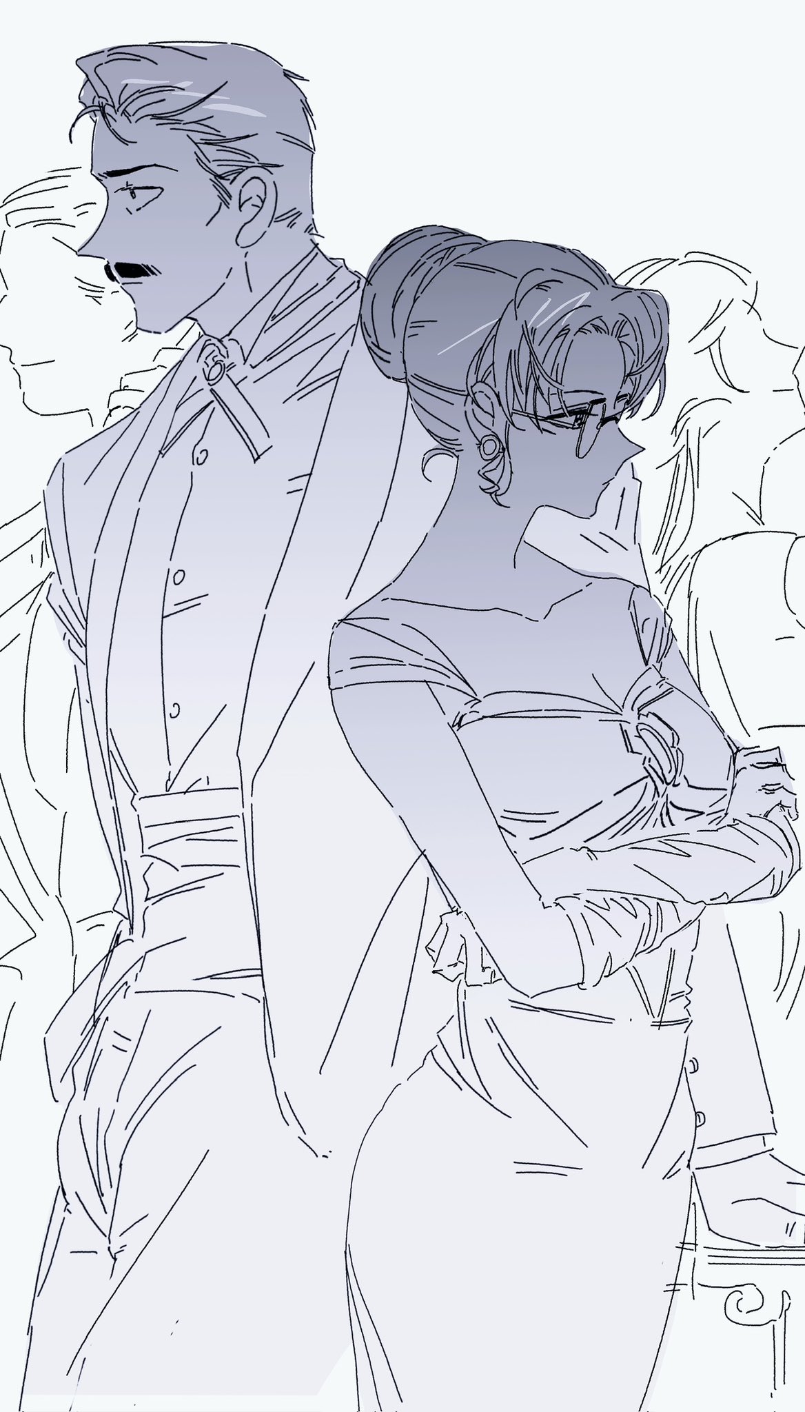 Safebooru - 1boy 1girl closed mouth commentary crossed arms dress earrings english commentary ...