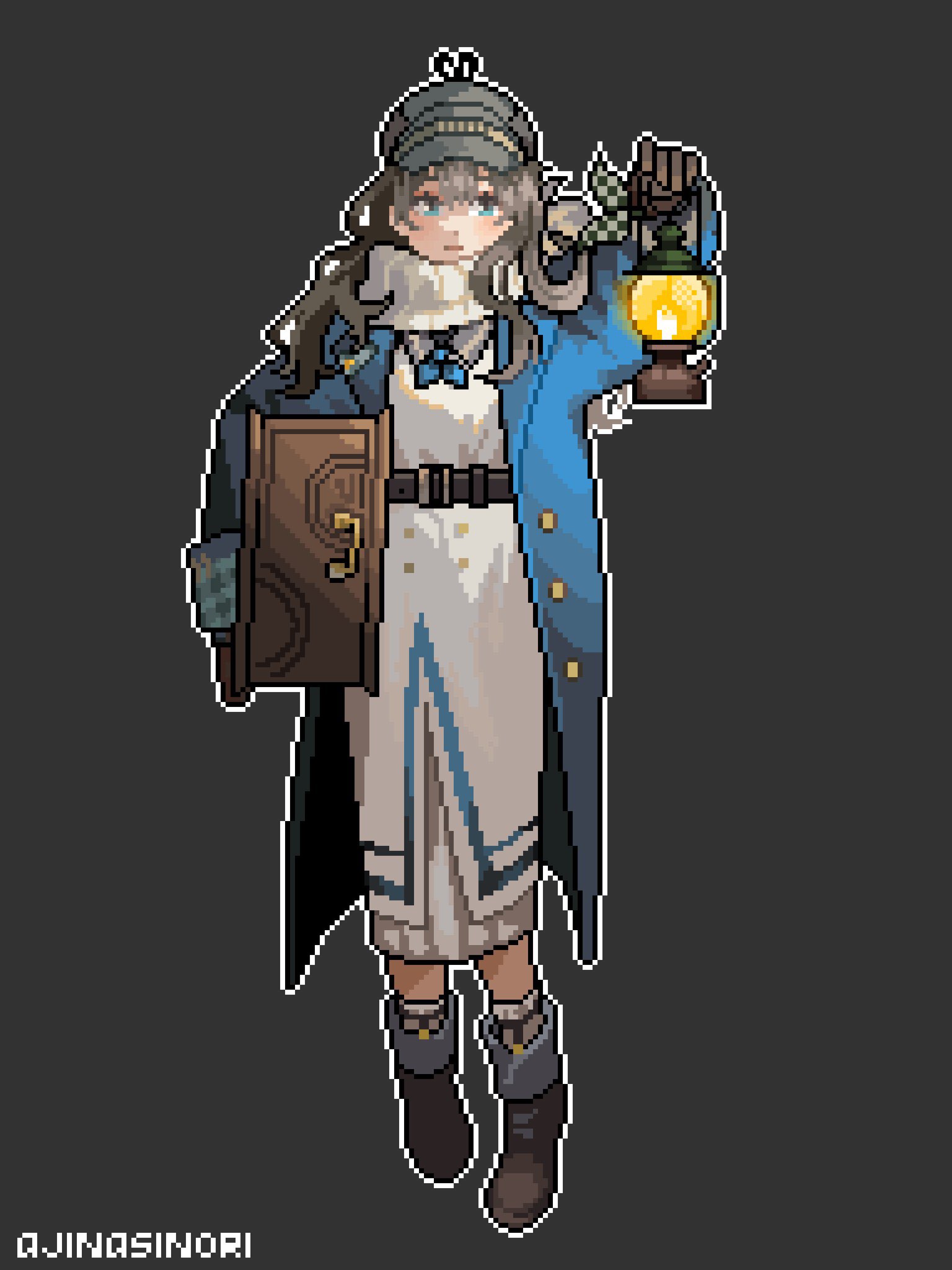 Safebooru - 1girl ajinasi nori ankle boots armpit carry artist name belt blue coat blue eyes ...