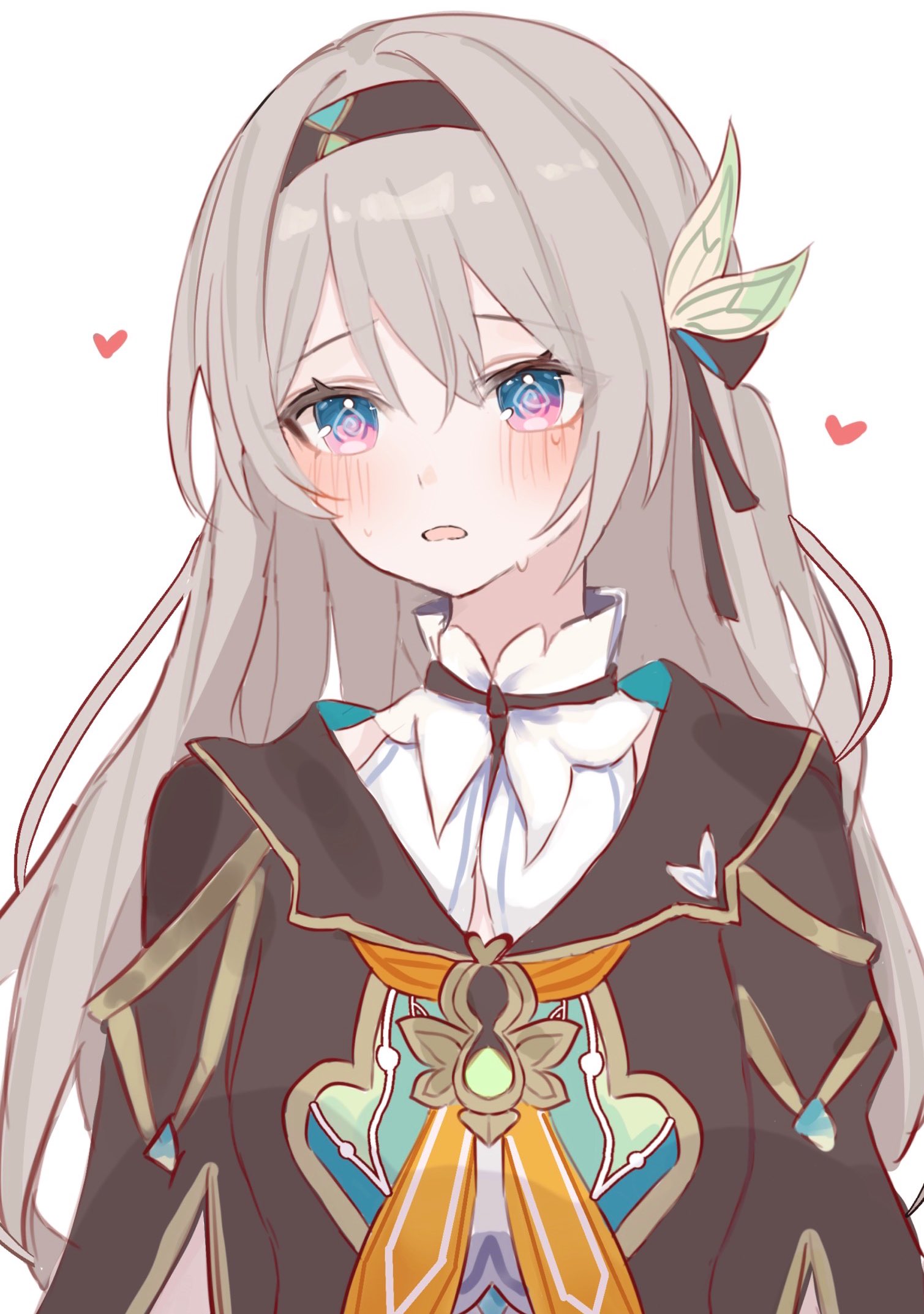 Safebooru - 1girl @ @ arms at sides black hairband black jacket black ribbon blue eyes blush bow ...