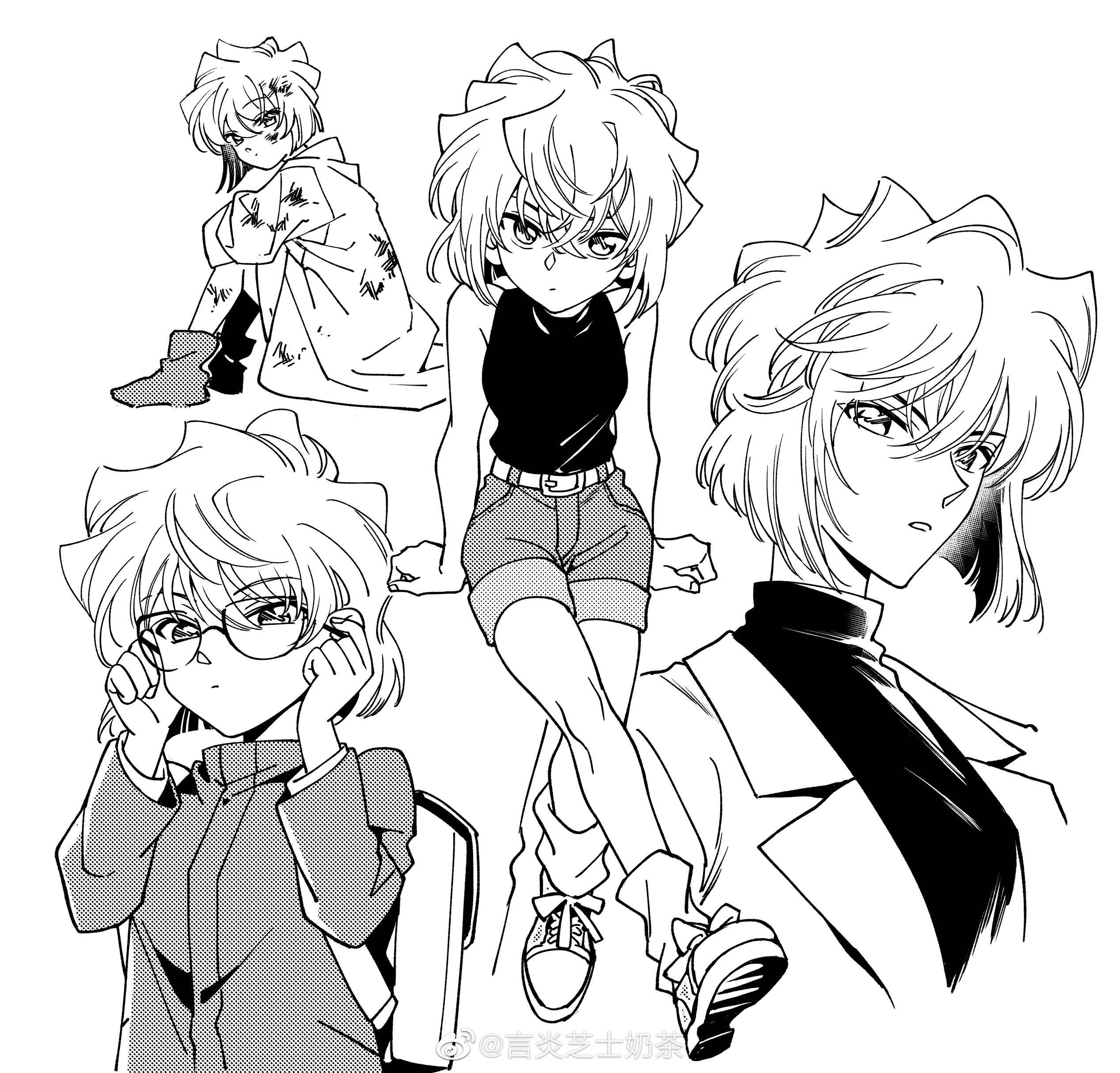 Safebooru 1girl Absurdres Adjusting Eyewear Age Comparison Arms At 1802