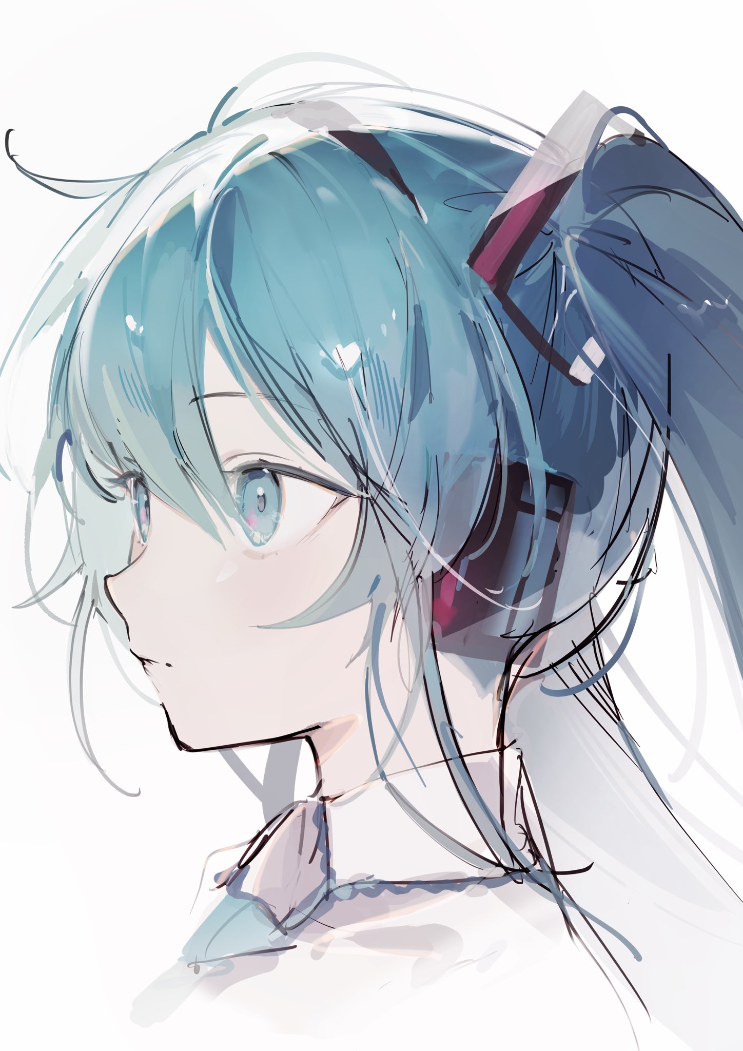 Safebooru - 1girl ame929 aqua eyes aqua hair blue hair from side hair between eyes hair ornament ...