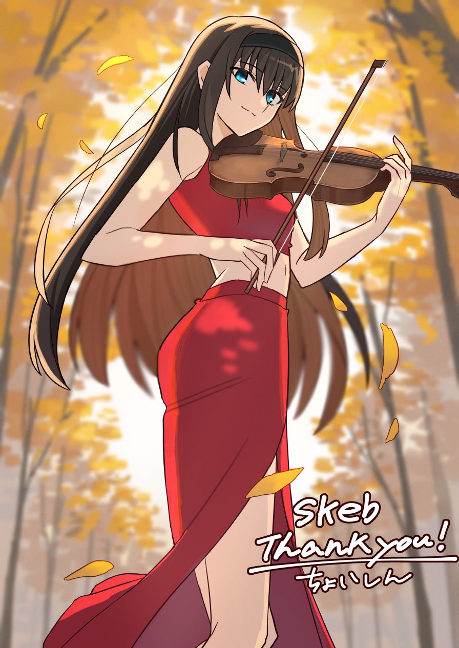 Safebooru - 1girl bare shoulders black hair blue eyes breasts commission dress forest highres ...