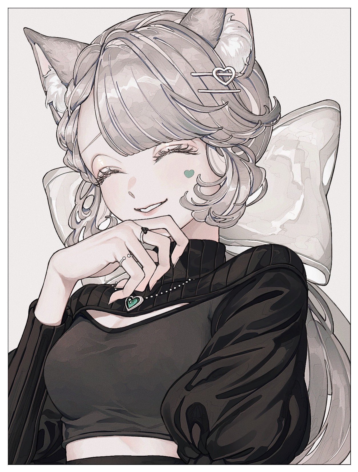 Safebooru - 1girl ^ ^ alternate costume animal ear fluff animal ears black shirt cat ears chiyu ...