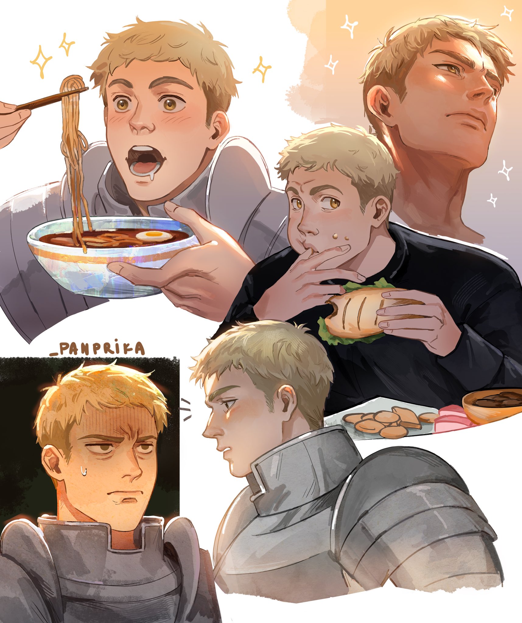 Safebooru - 1boy armor blonde hair chopsticks cropped torso dungeon ...