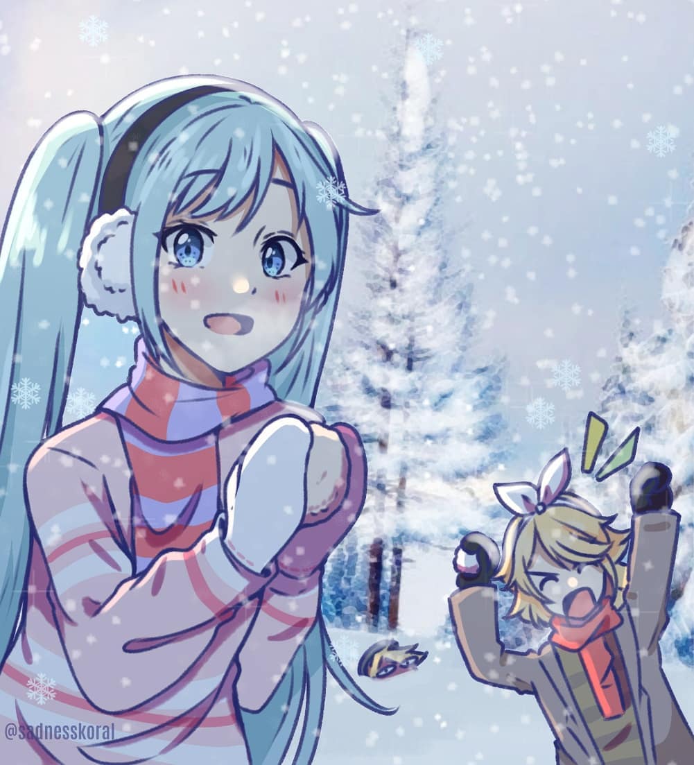 Safebooru - 2girls artist name blue eyes blue hair blush christmas ...