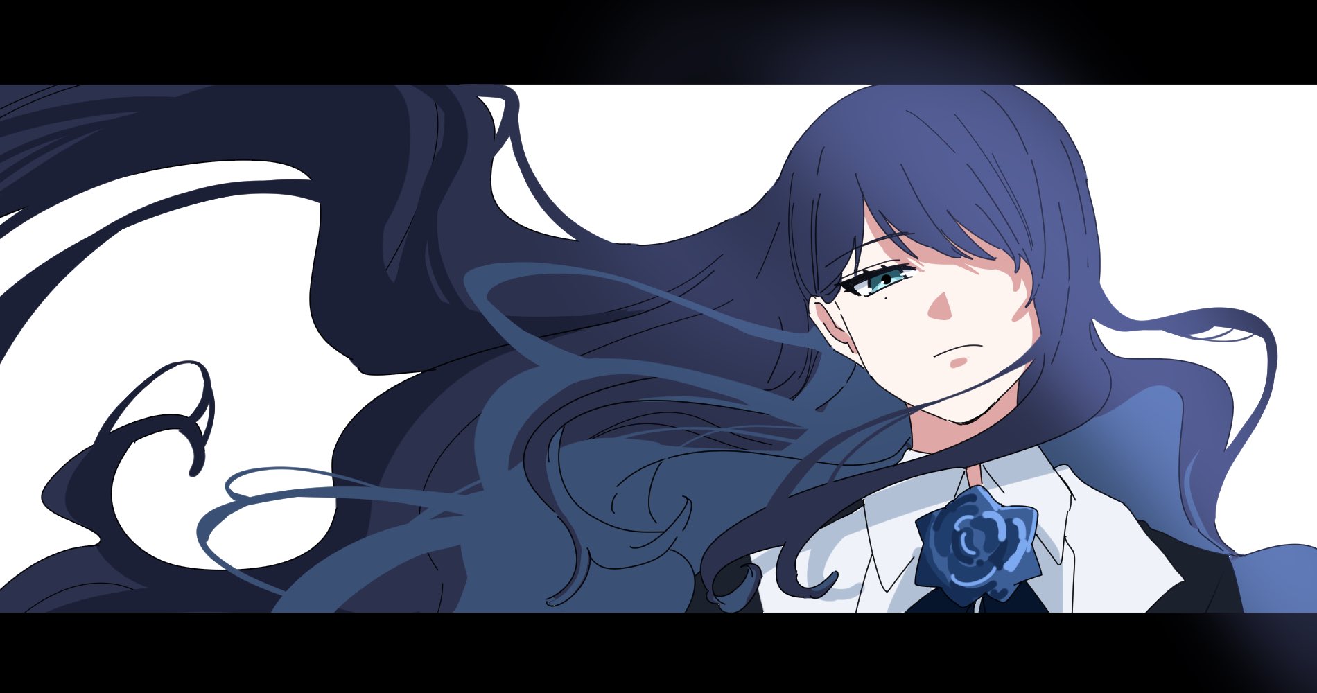 Safebooru - 1girl ado (utaite) black coat blue eyes blue flower blue hair blue rose close-up ...