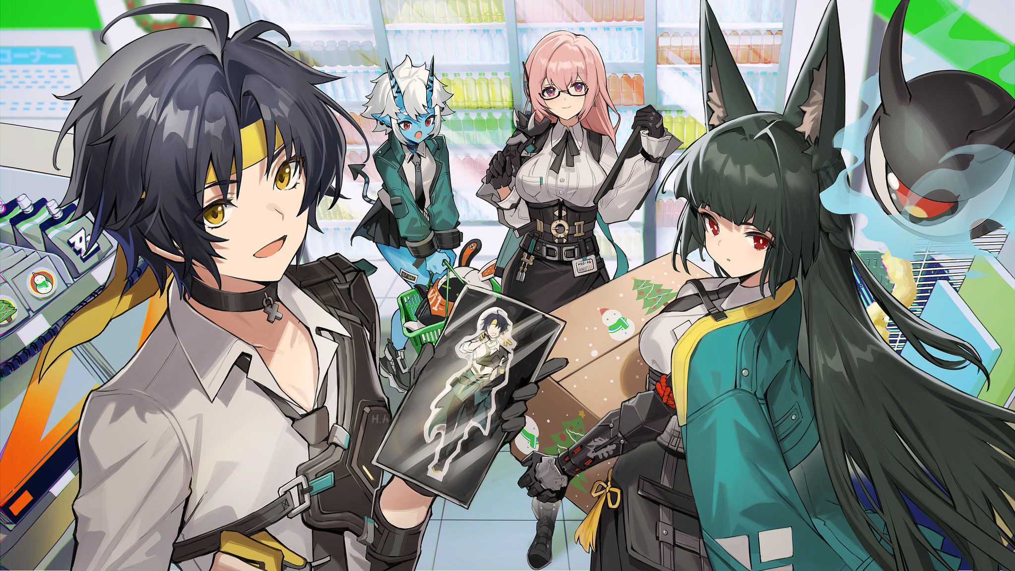 Safebooru - 1boy 3girls animal ear fluff animal ears armor asaba harumasa black gloves black ...