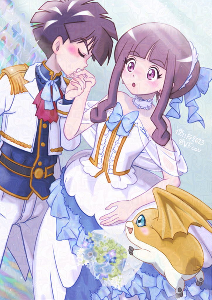 Safebooru - 1boy 1girl amanokawa hiro bare shoulders blue eyes blush ...