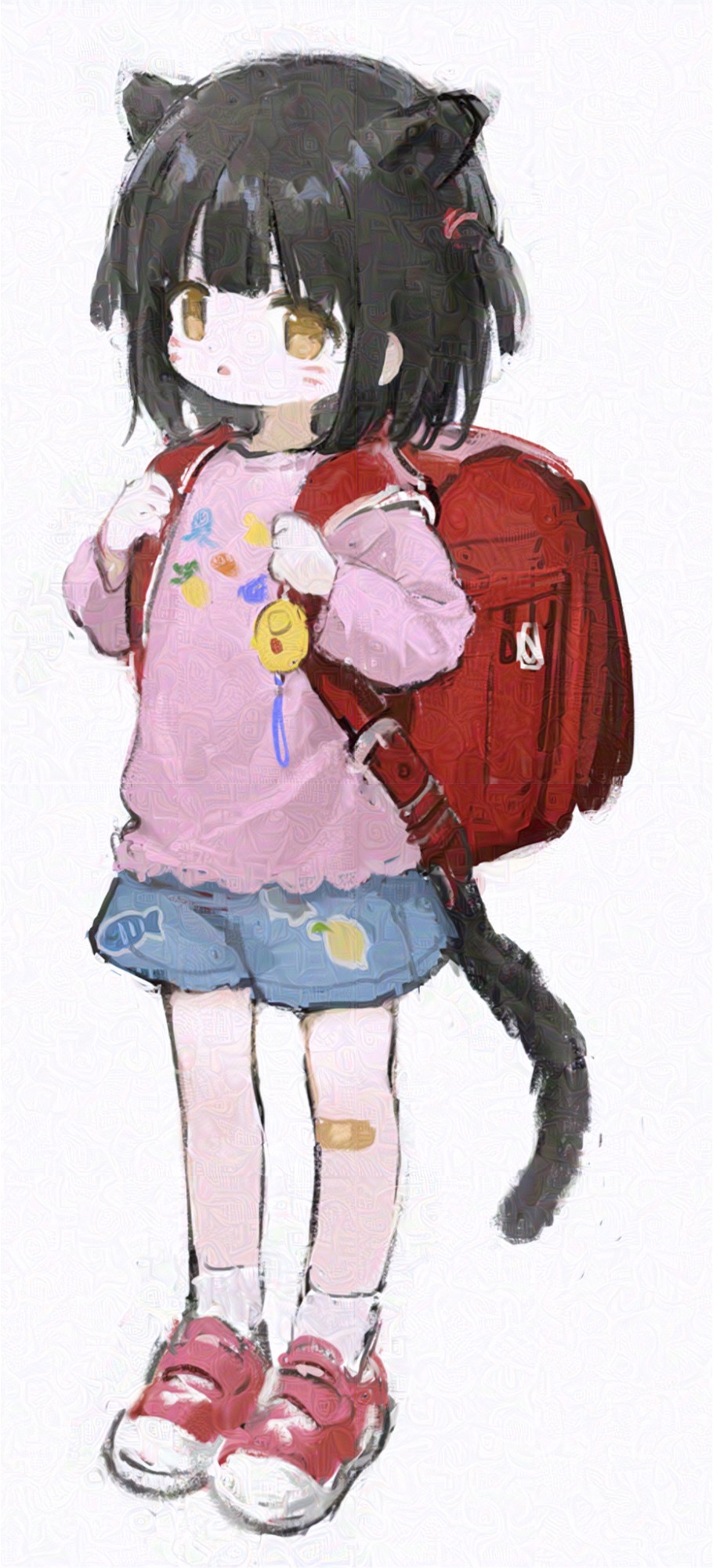 Safebooru - 1girl animal ears backpack bag bandaid bandaid on knee bandaid on leg black hair ...