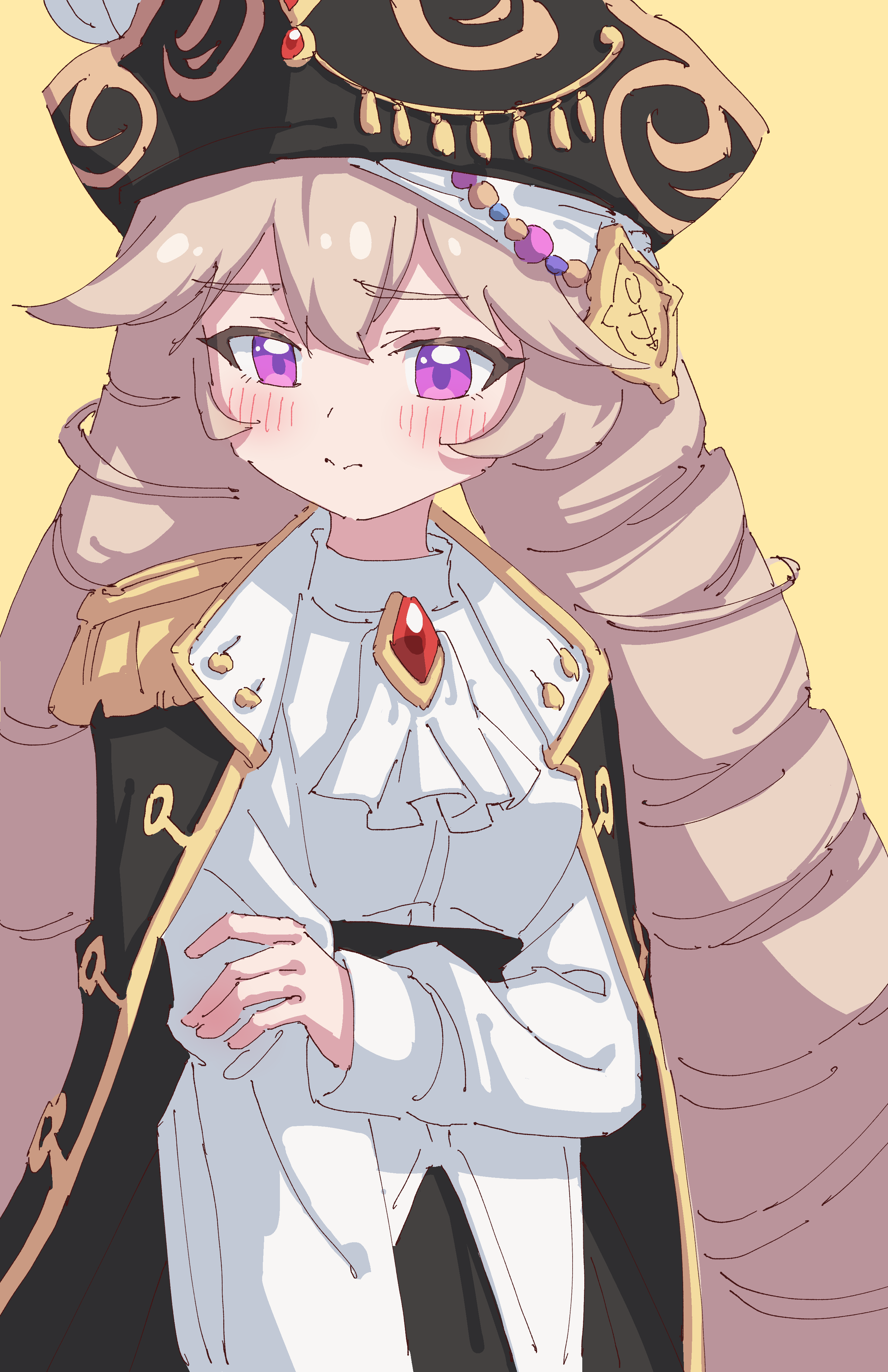 Safebooru - 1girl 3: absurdres ascot bicorne black coat black headwear black skirt blonde hair ...