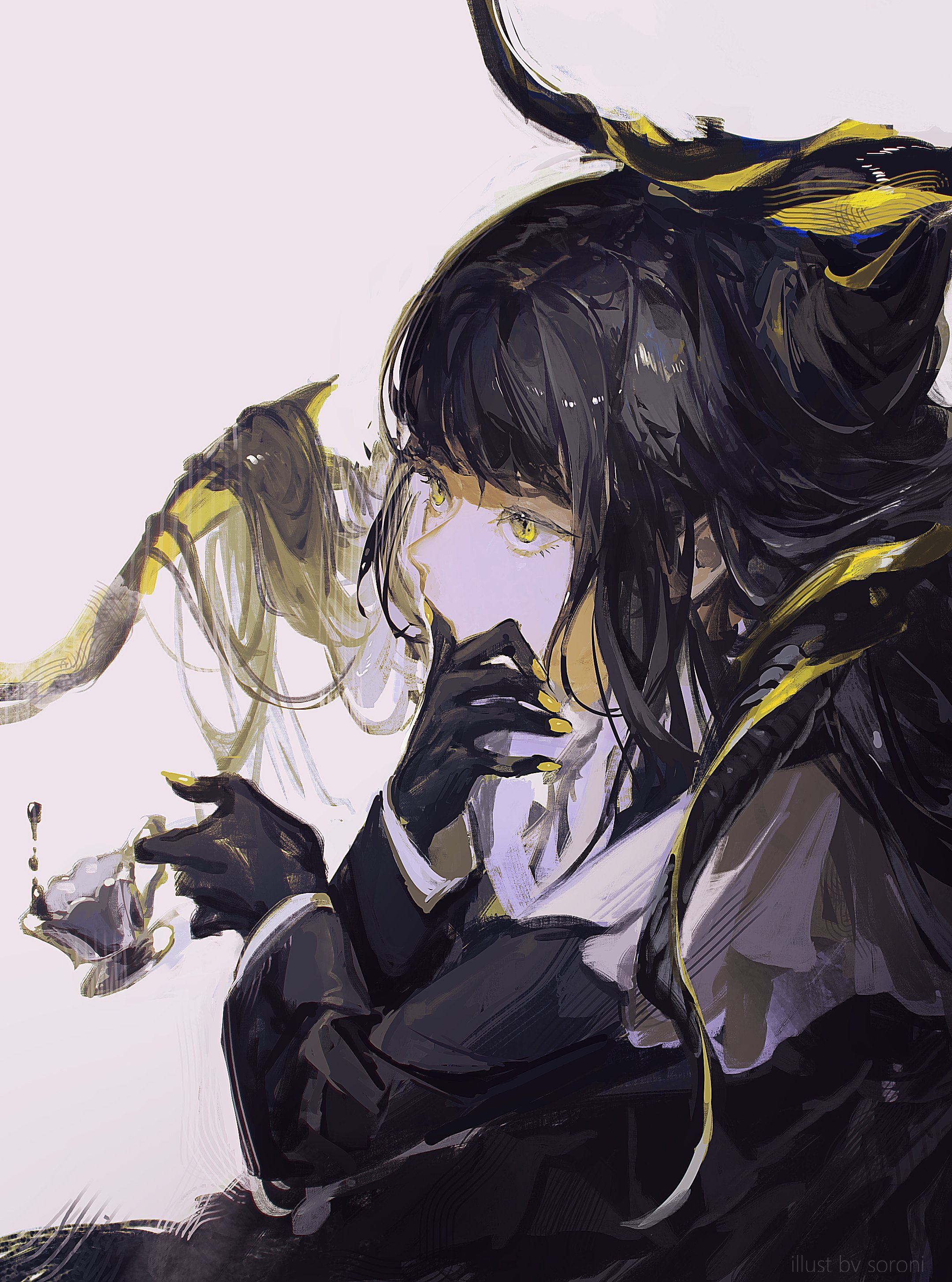 Safebooru 1girl Absurdres Black Hair Black Shirt Blunt Bangs Capelet 2115