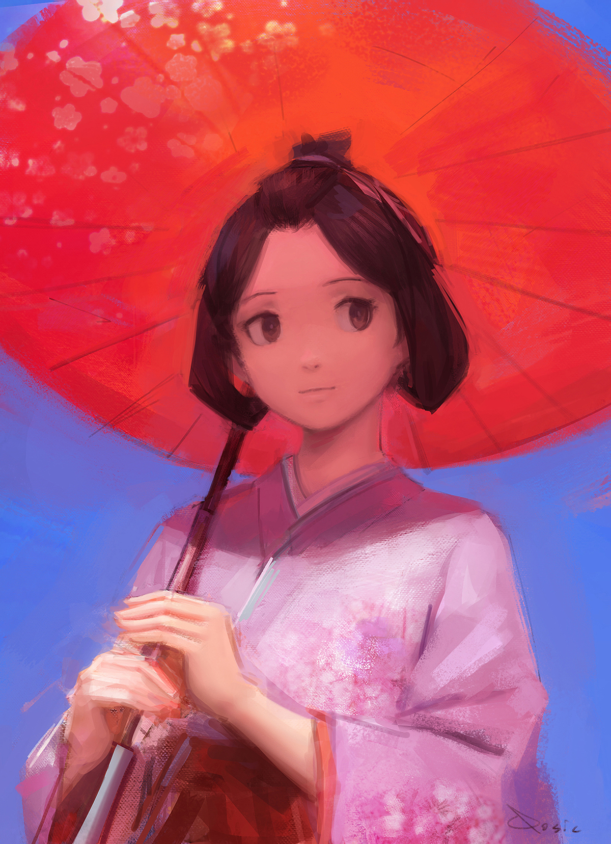 Safebooru - 1girl ace attorney artist name black hair blue background commentary floral print ...