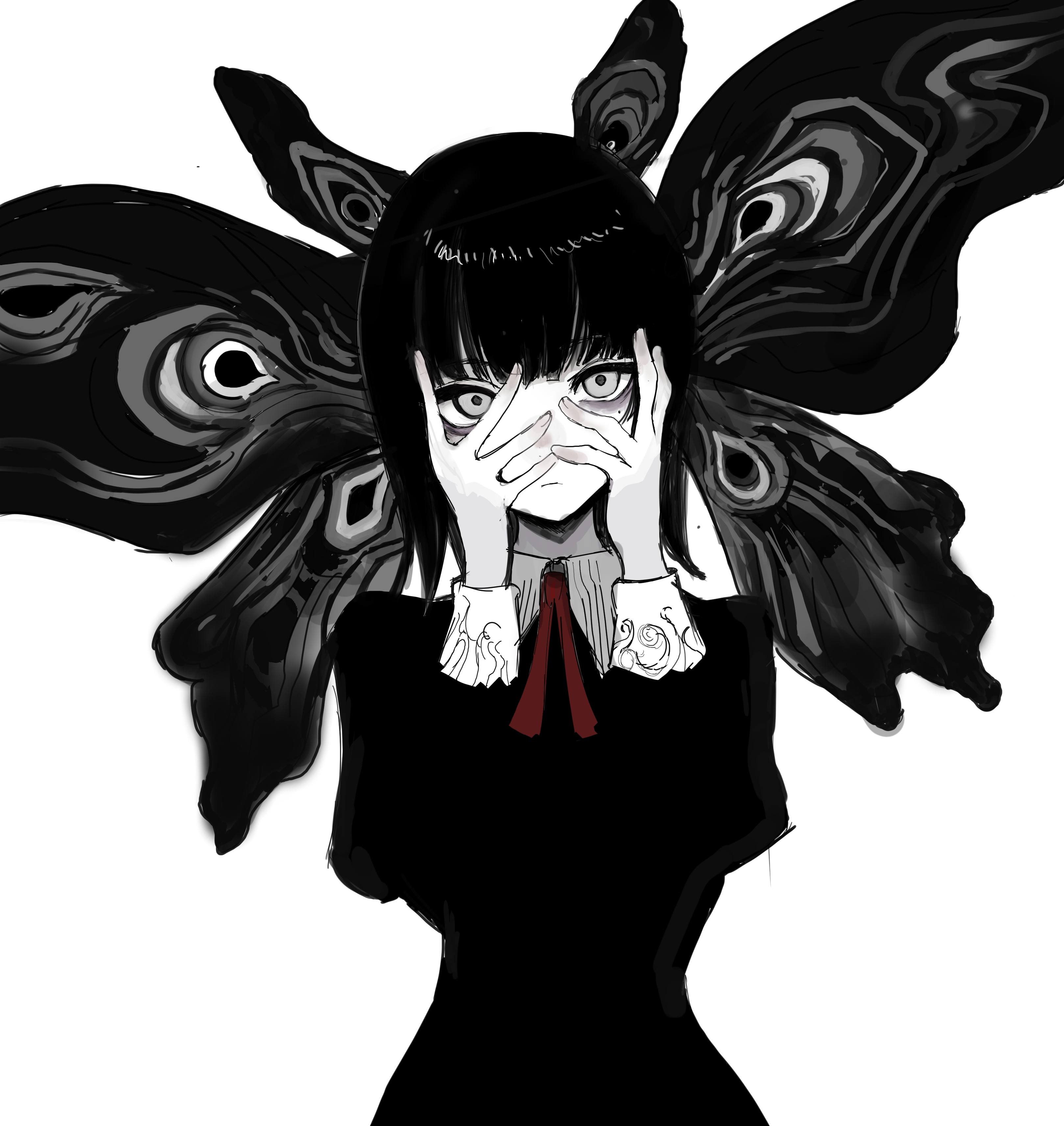 Safebooru - 1girl absurdres black dress black hair bug butterfly chuhaibane dress expressionless ...