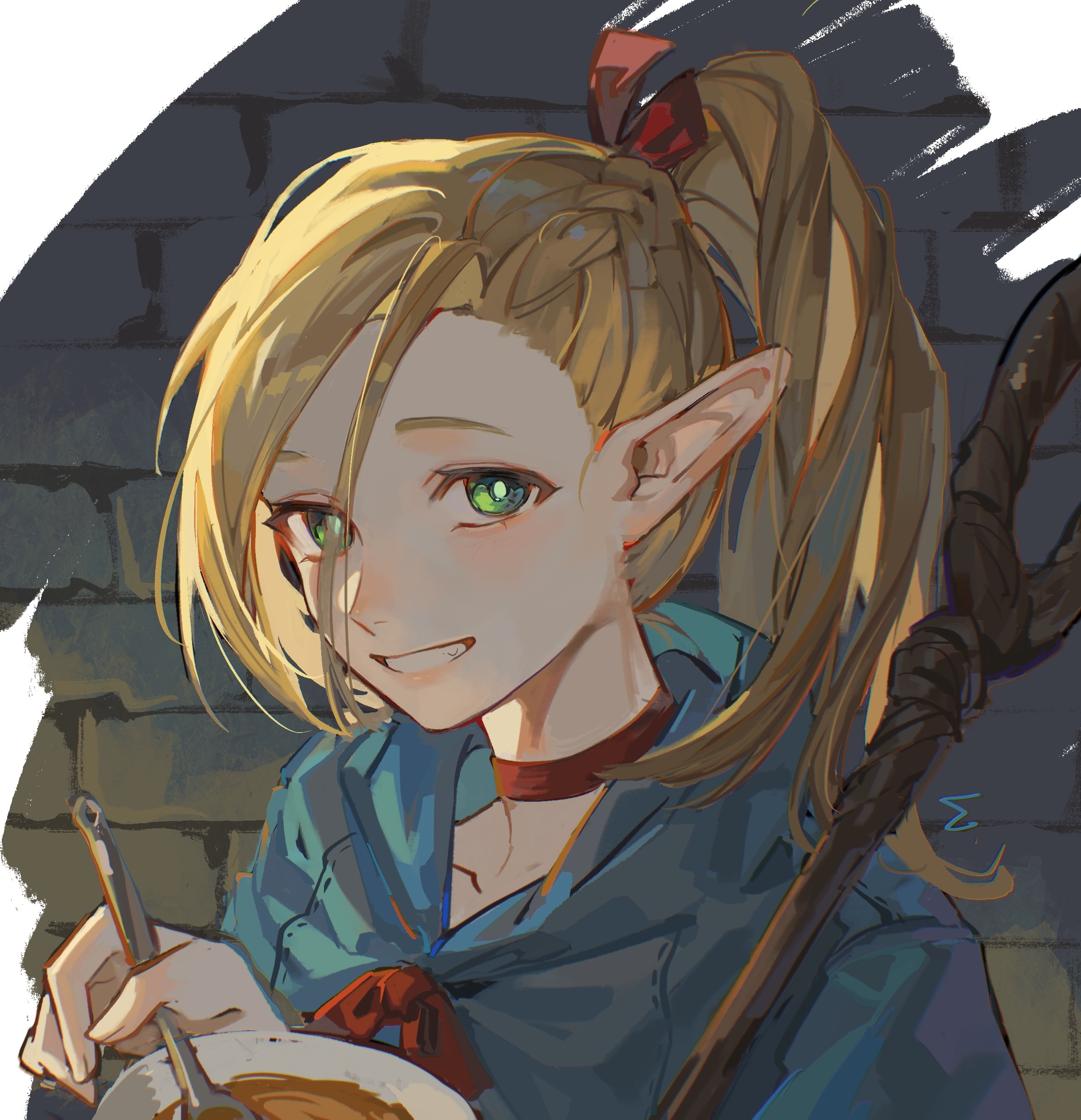 Safebooru - 1girl absurdres blonde hair cigma commentary dungeon meshi elf green eyes highres ...