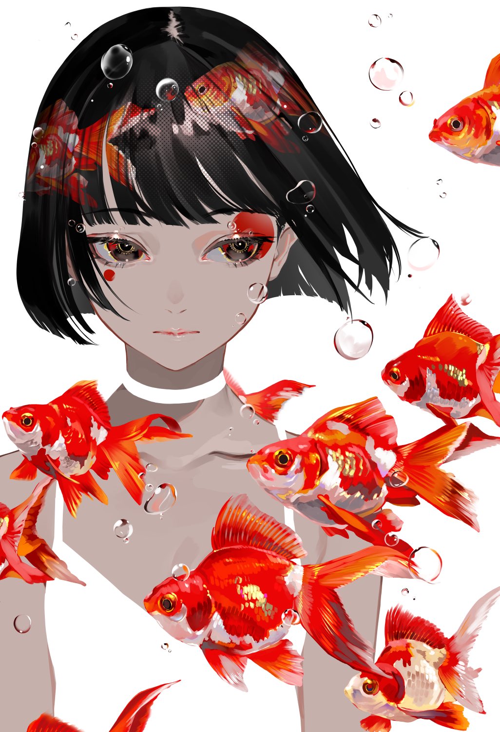 Safebooru - 1girl black eyes black hat blending bubble choker closed ...