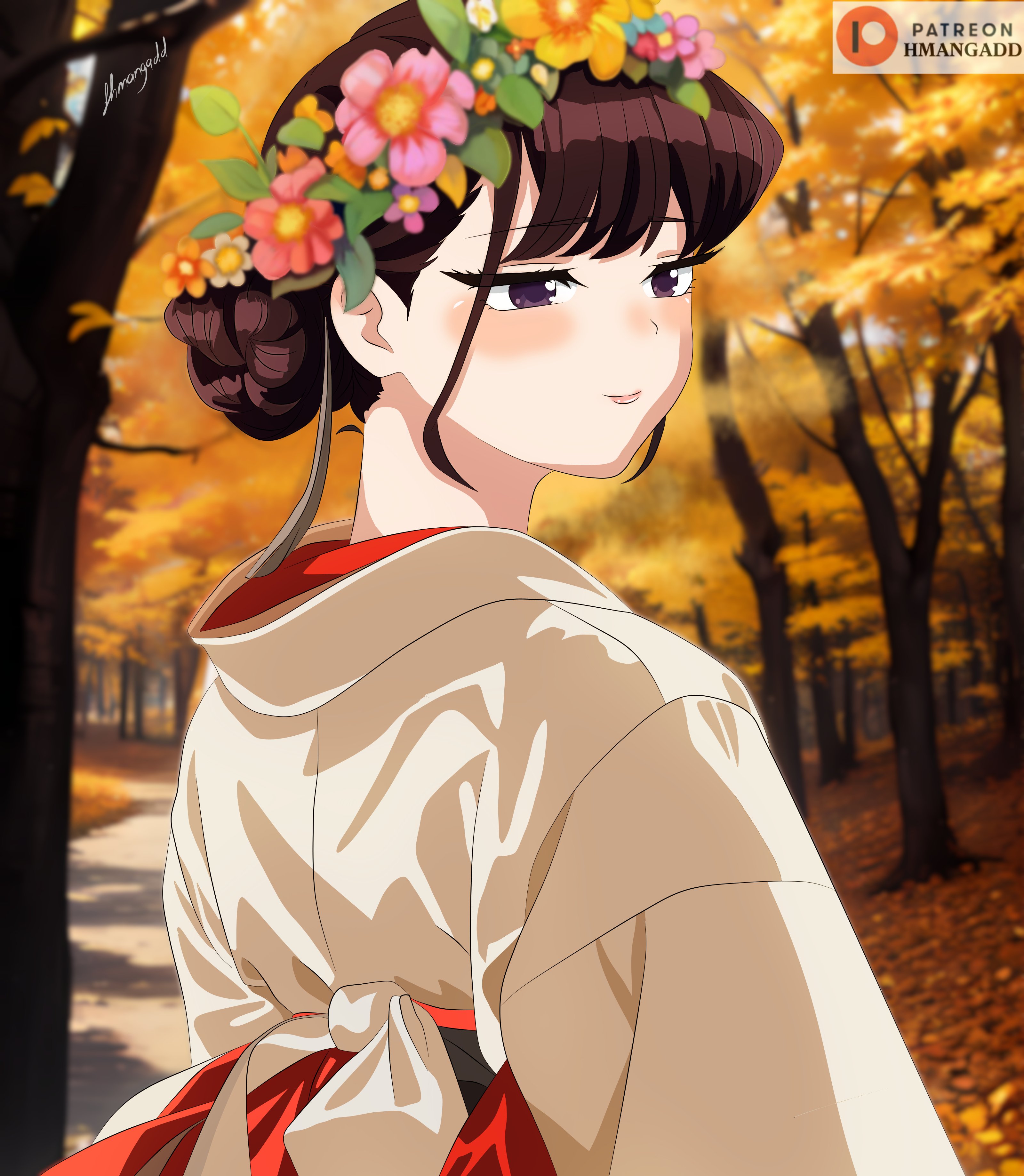 Safebooru - 1girl absurdres alternate hairstyle autumn autumn leaves black eyes black hair ...