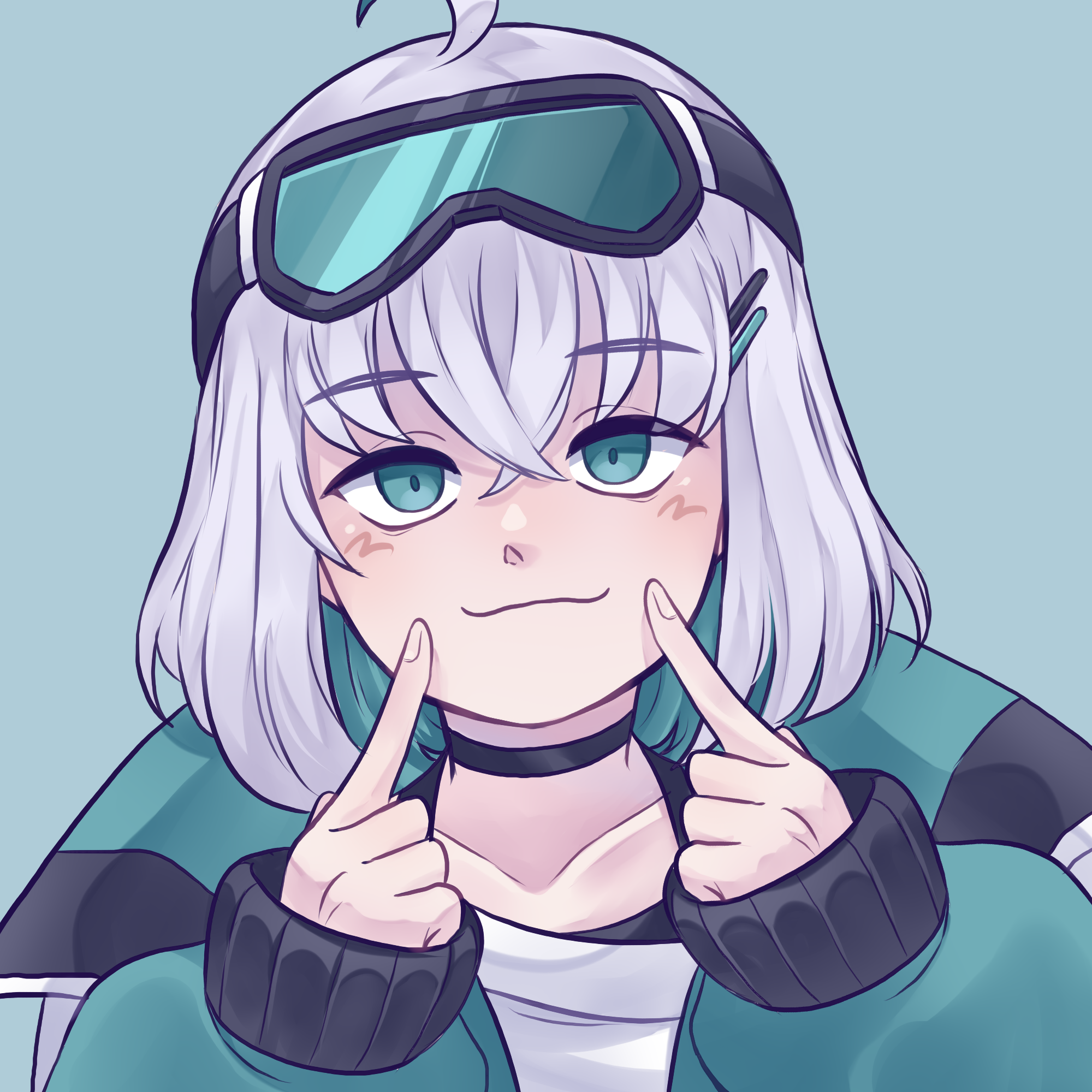 Safebooru - :3 ahoge aqua-framed eyewear aqua background aqua eyes aqua jacket bags under eyes ...