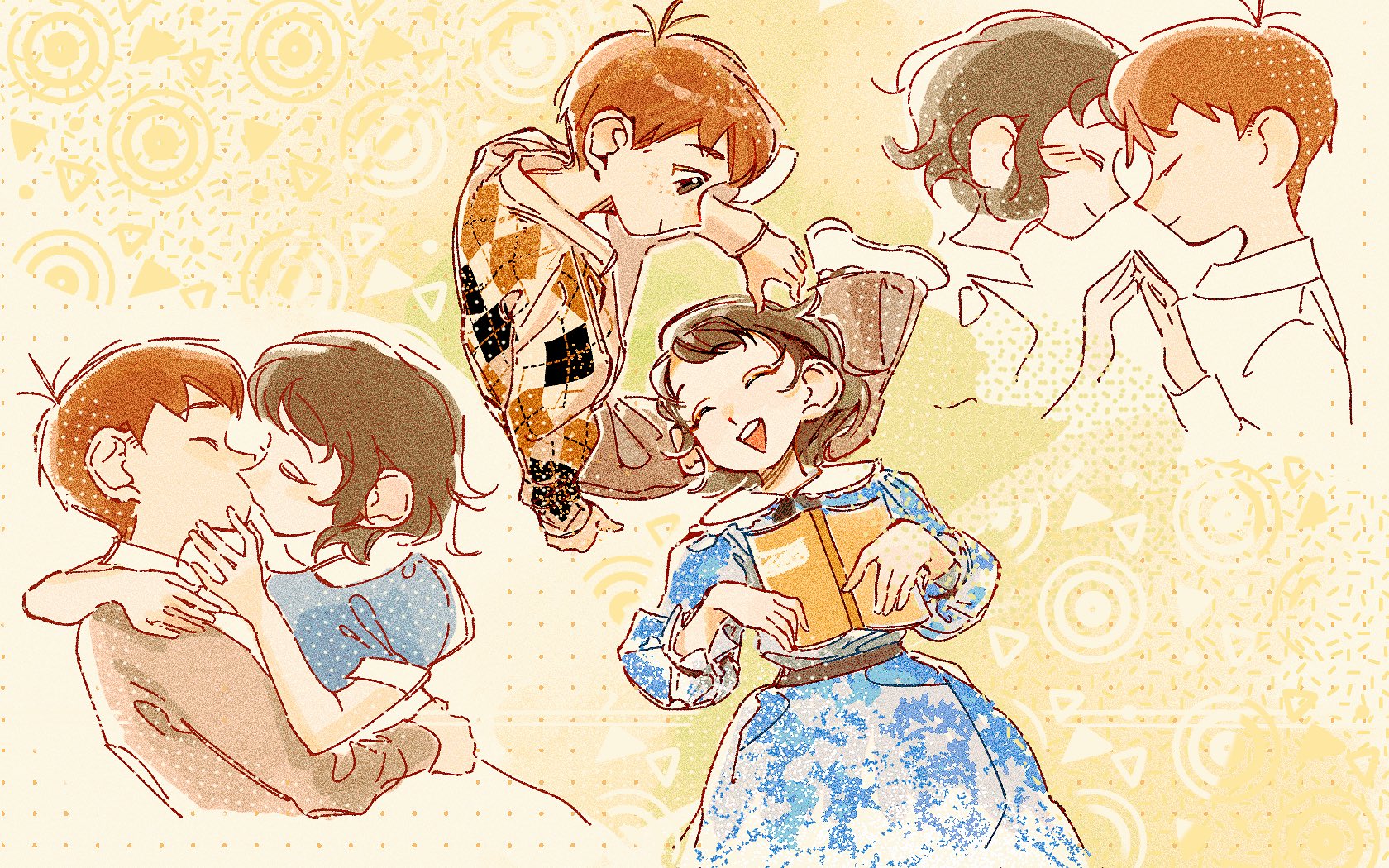 Safebooru - 1boy 1girl argyle clothes argyle sweater blue dress book ...