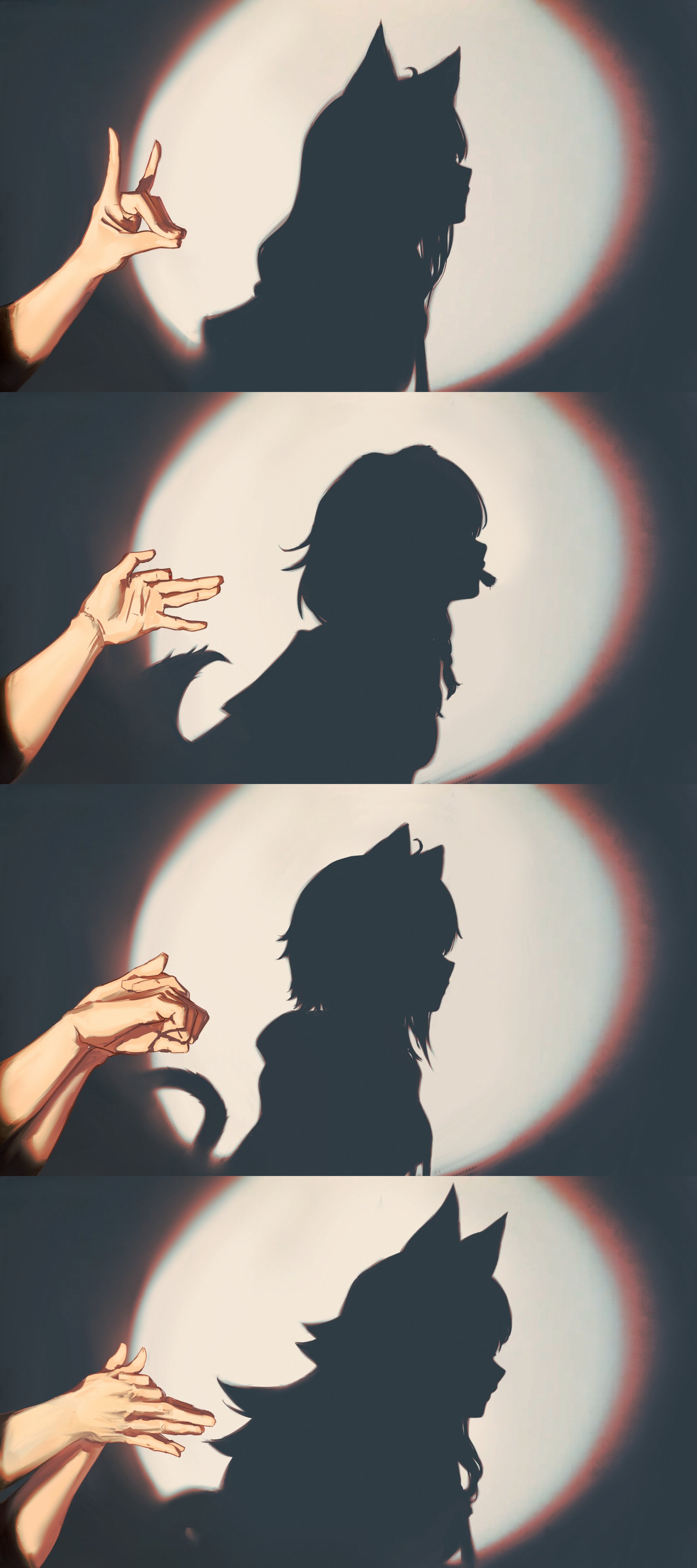 Safebooru - 4girls absurdres animal ears cat ears cat girl dog girl dog shadow puppet fox ears ...