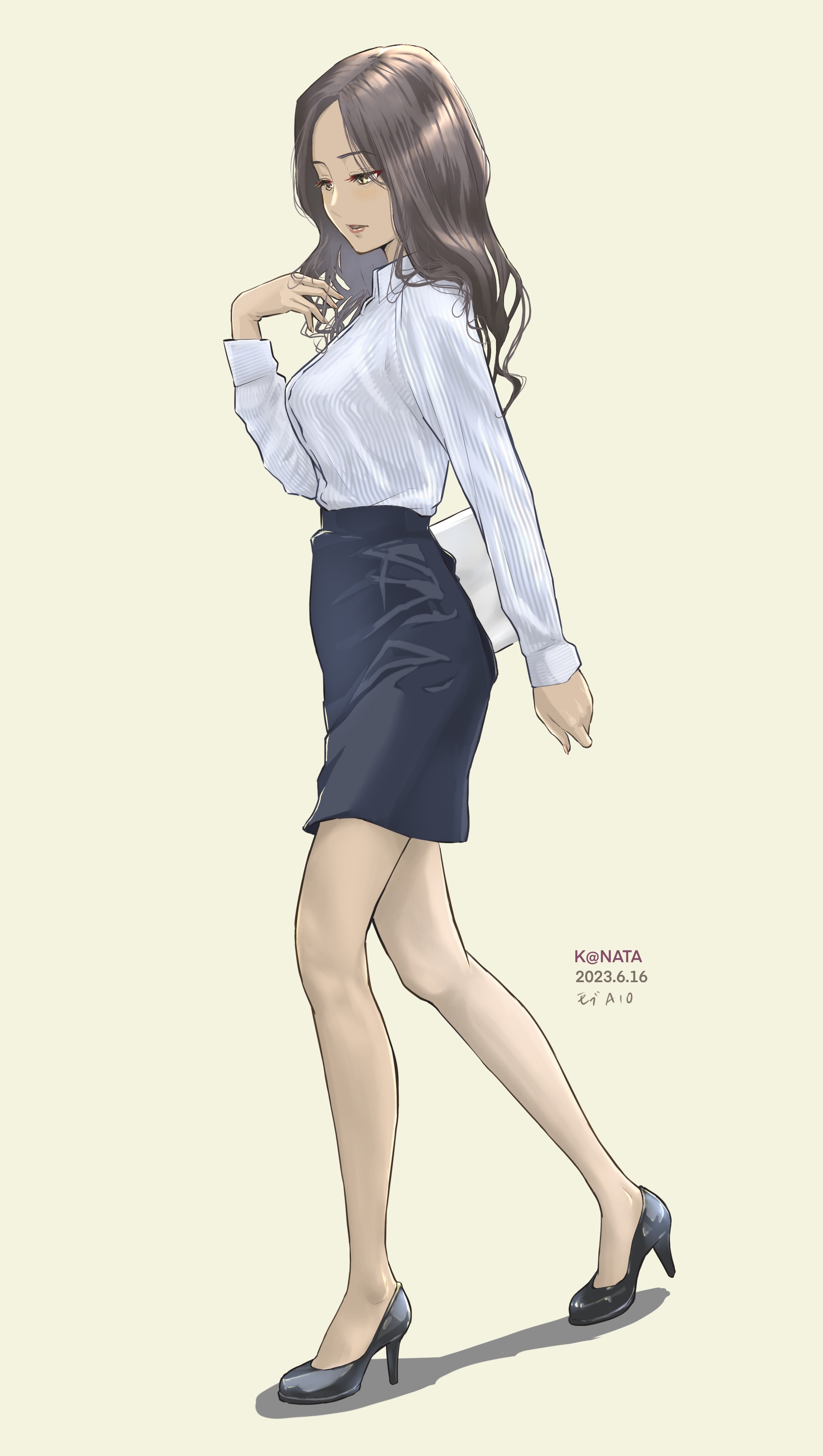 Safebooru - 1girl absurdres bag black footwear black skirt breasts brown eyes brown hair dated ...