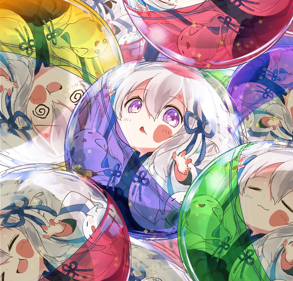 Safebooru - 6+girls @ @ against glass capsule cheek press chibi clone ...