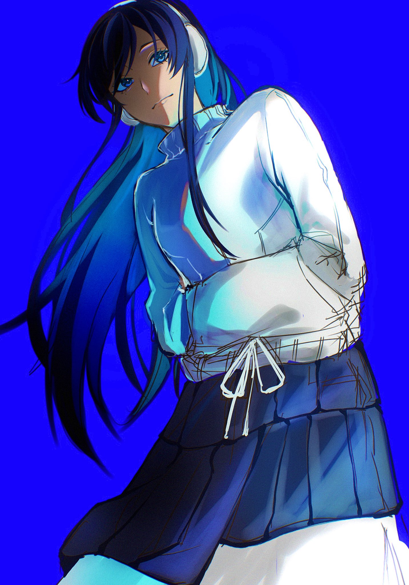 Safebooru - 1girl ado (utaite) blue background blue eyes blue hair blue ...