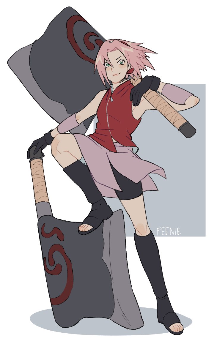 Safebooru - 1girl :3 aqua eyes armband armpits artist name axe bandaged leg bandages bare ...