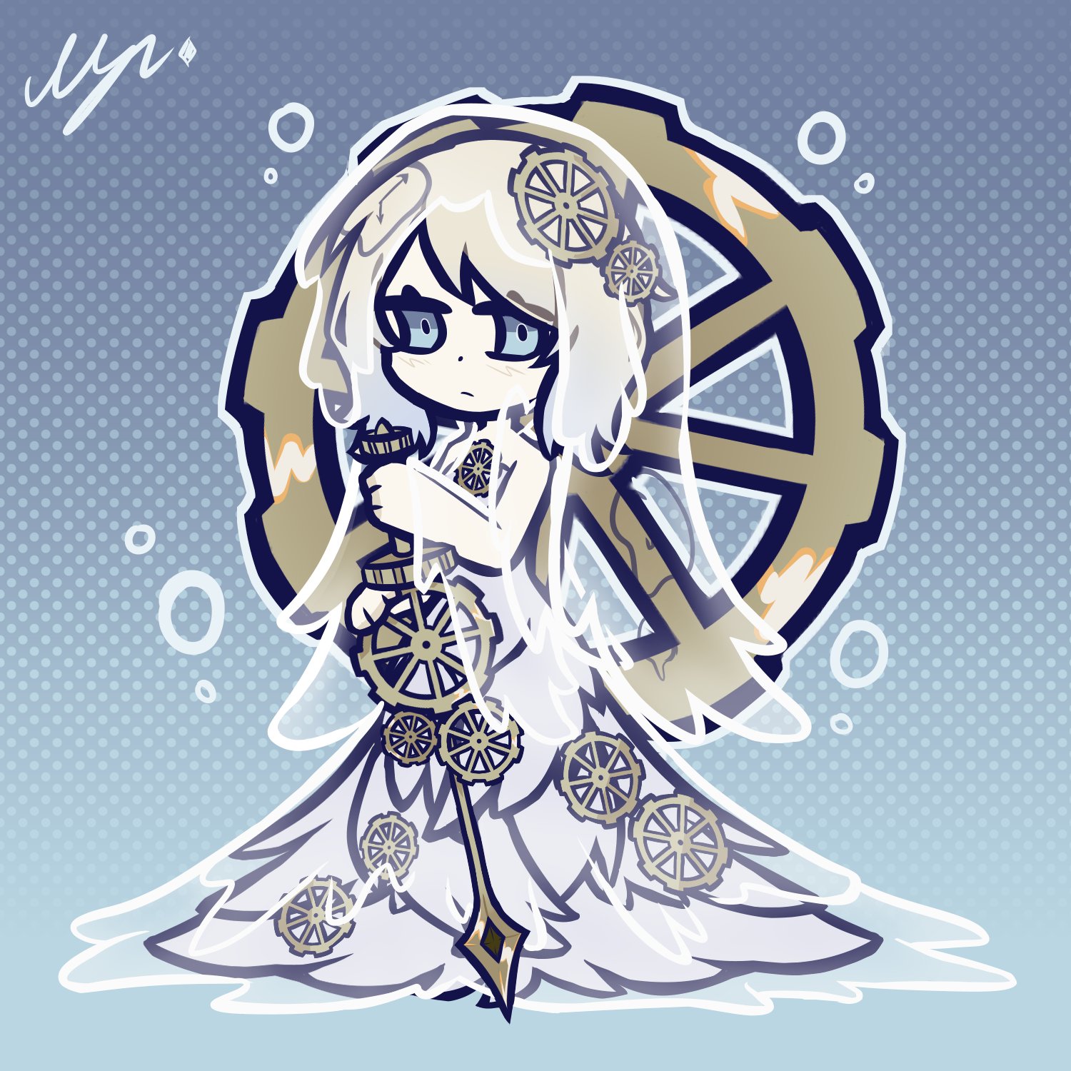 Safebooru - 1girl bare shoulders blue eyes bridal veil chibi clock ...